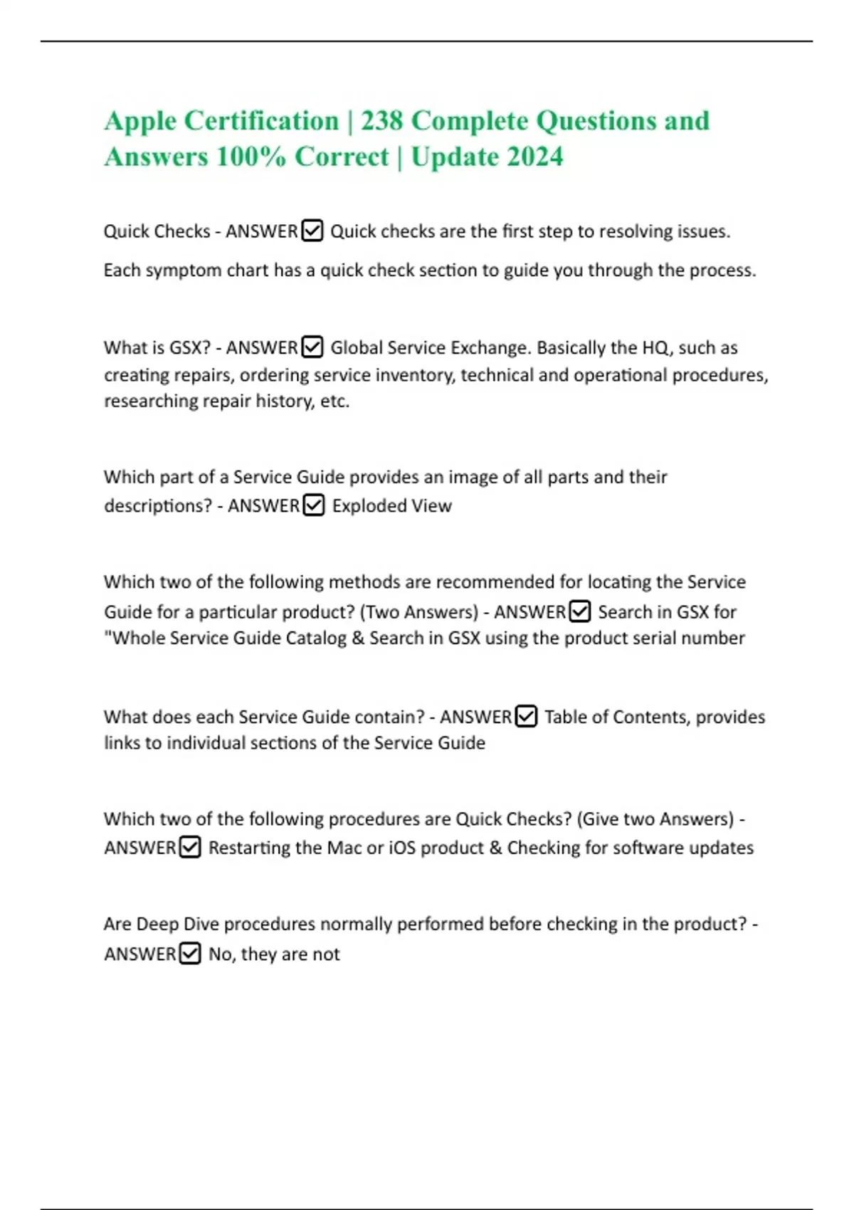 Apple Certification | 238 Complete Questions and Answers 100% Correct ...