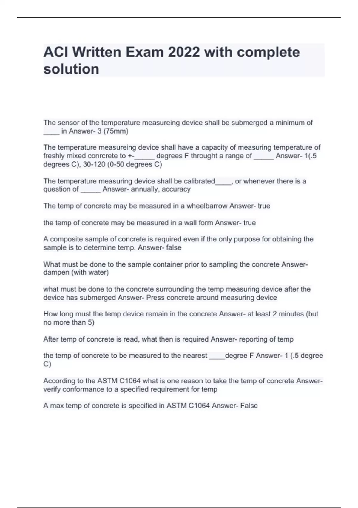 ACI Written Exam 2024 with complete solution - Advance nursing - Stuvia US