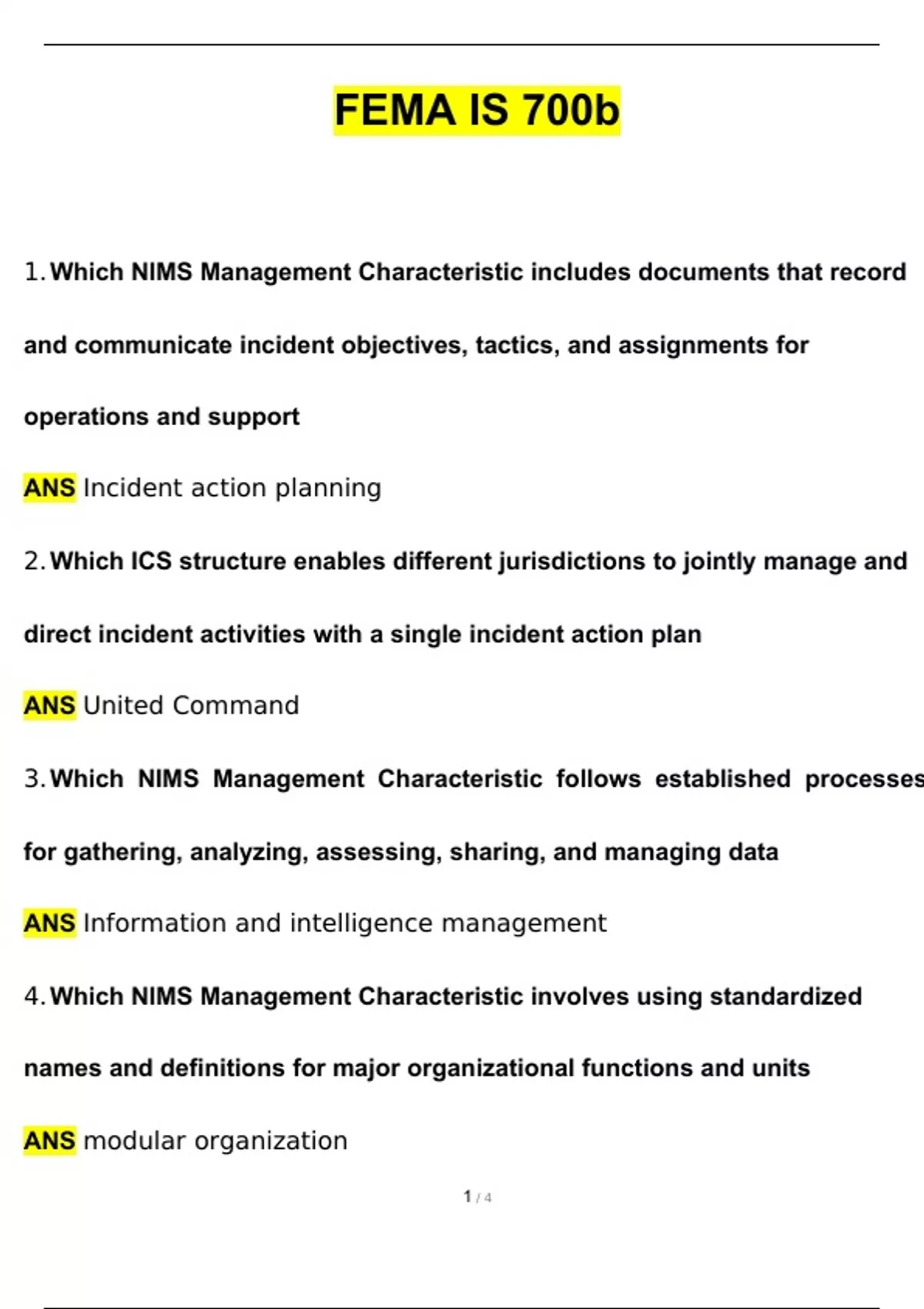 FEMA IS 700b Questions and Answers (2024 / 2025) (Verified Answers ...