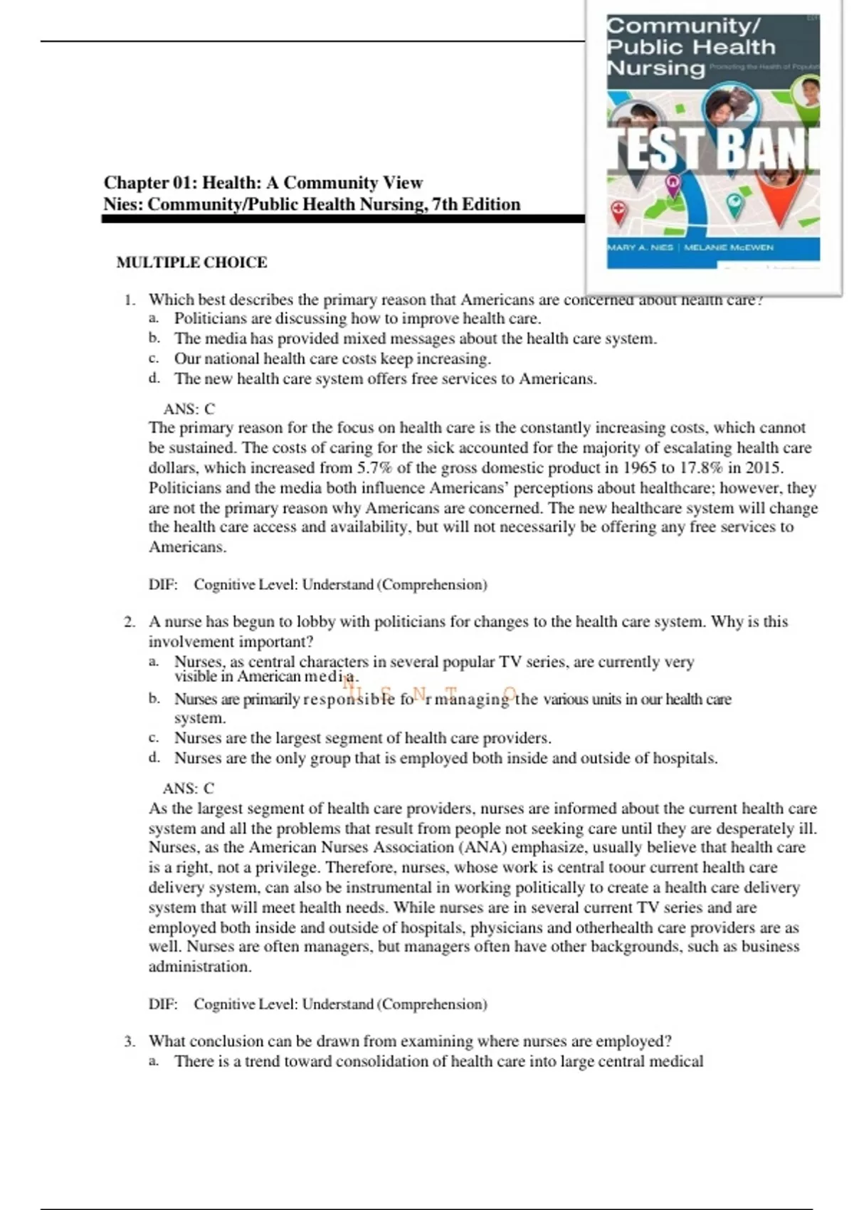 Test Bank for Community Public Health Nursing 7th Edition by Mary A ...