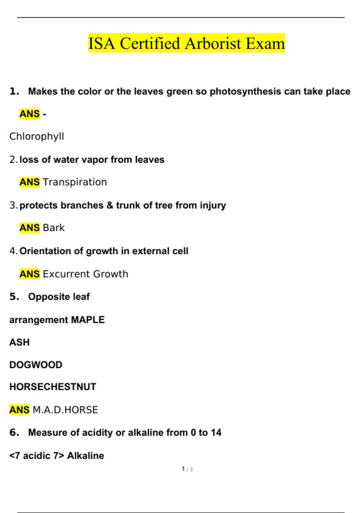 ISA Certified Arborist Exam Questions and Answers (2024 / 2025) (Verified Answers) - ISA ...