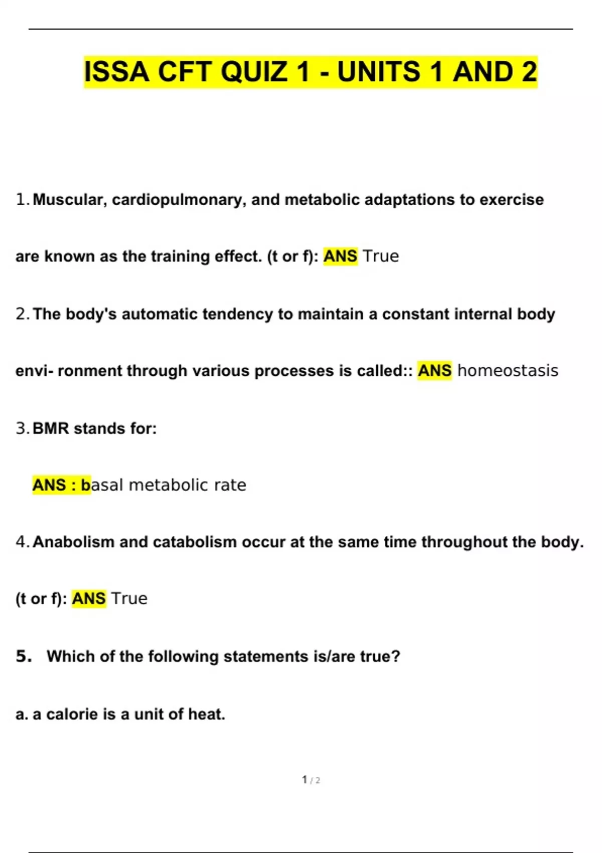 ISSA CFT quiz 1 - Units 1 and 2 Exam Questions and Answers (2024 / 2025) (Verified Answers ...