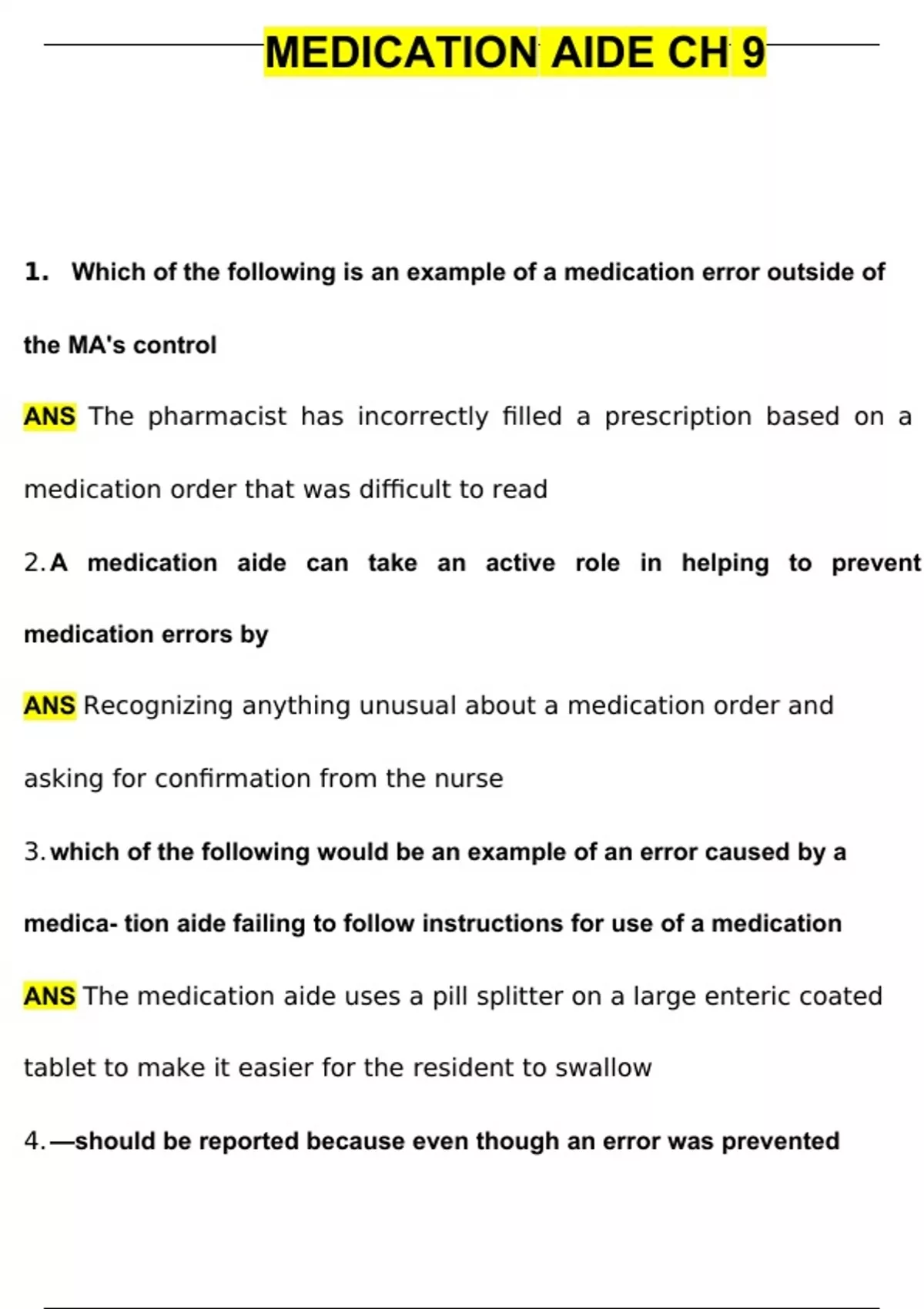 Medication aide ch 9 Exam Latest Updated Questions and Answers (2024/ ...