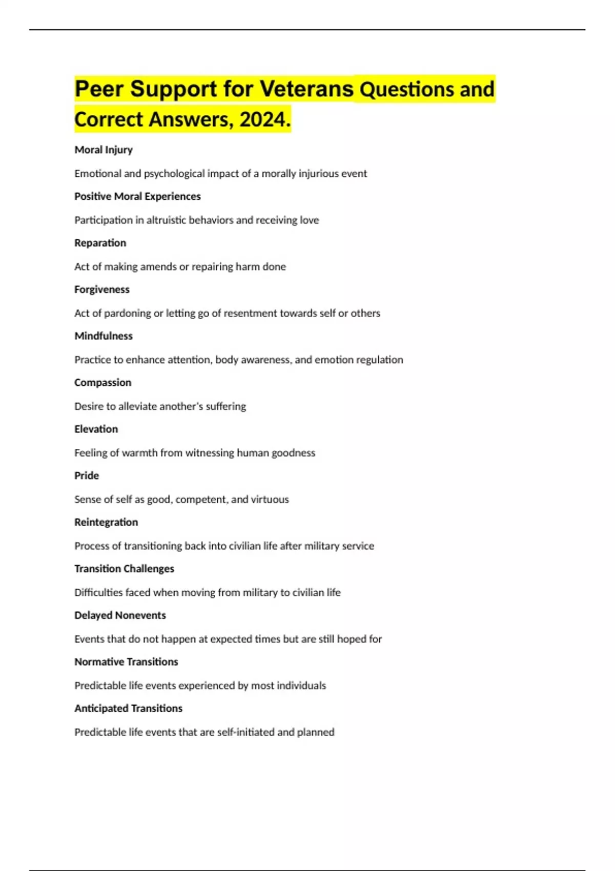 Peer Support for Veterans Questions and Correct Answers, 2024. - Peer ...