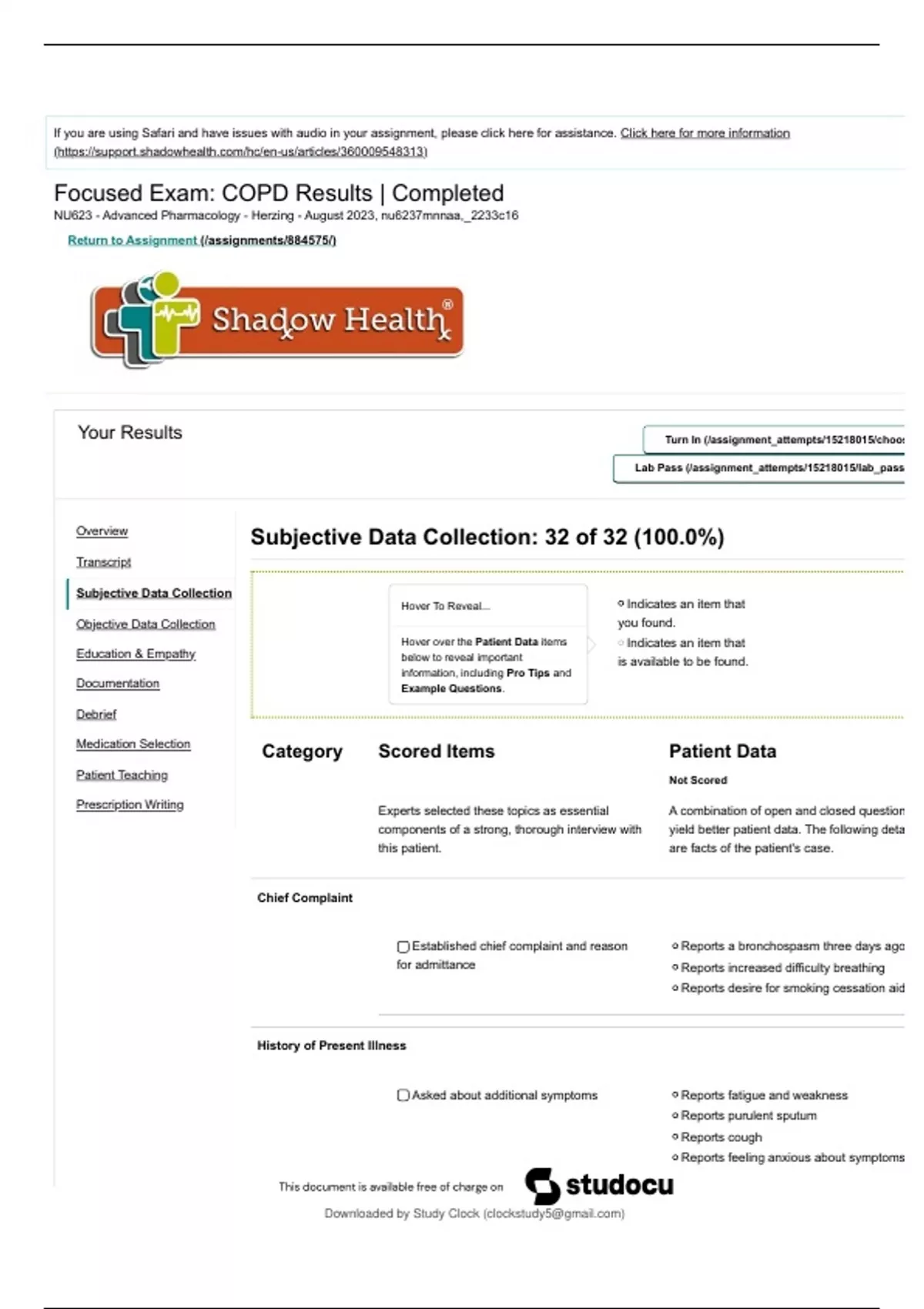 Focused Exam COPD Medication Selection - Shadow Health - Stuvia US