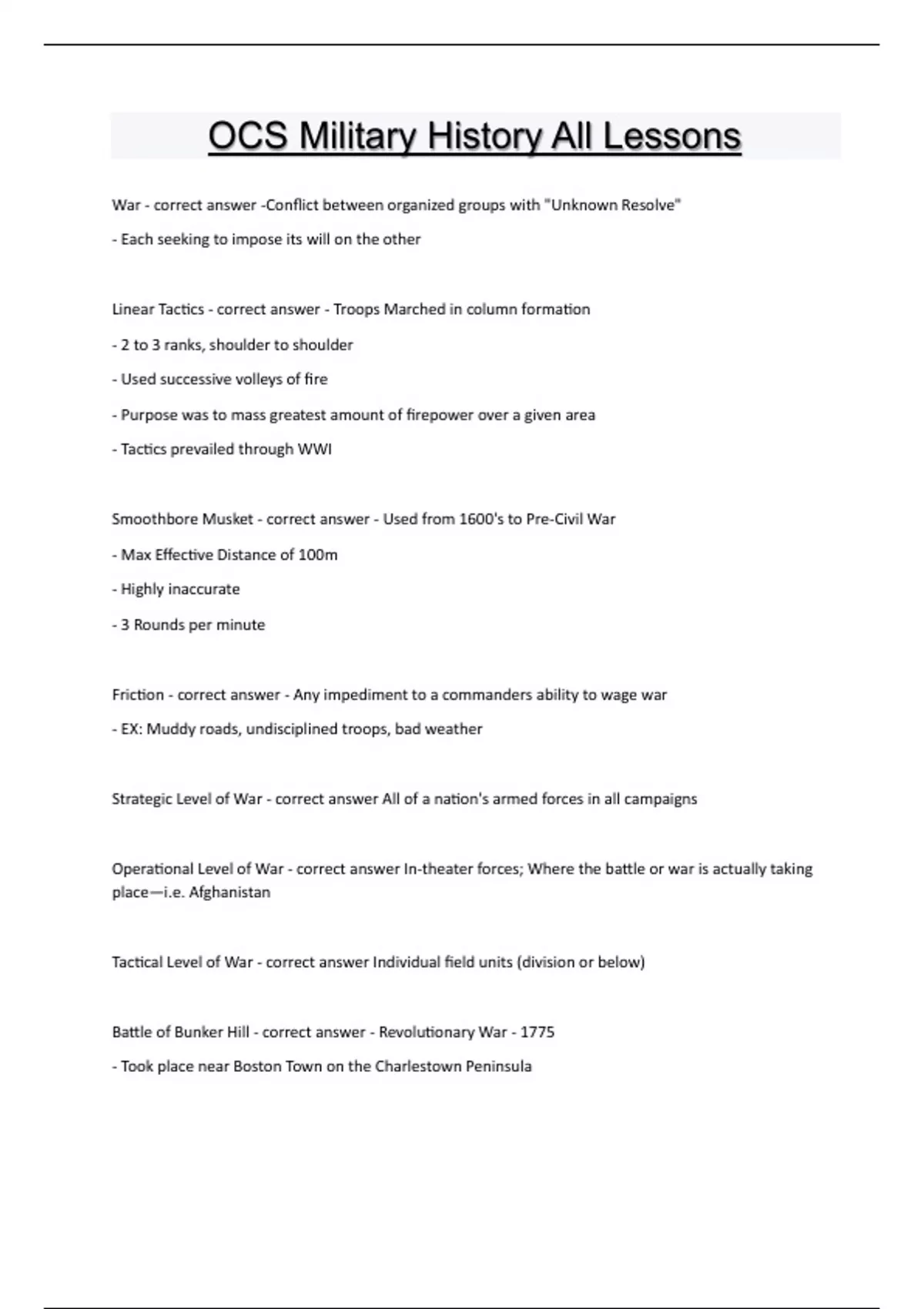OCS Military History All Lessons Questions and answers latest update ...