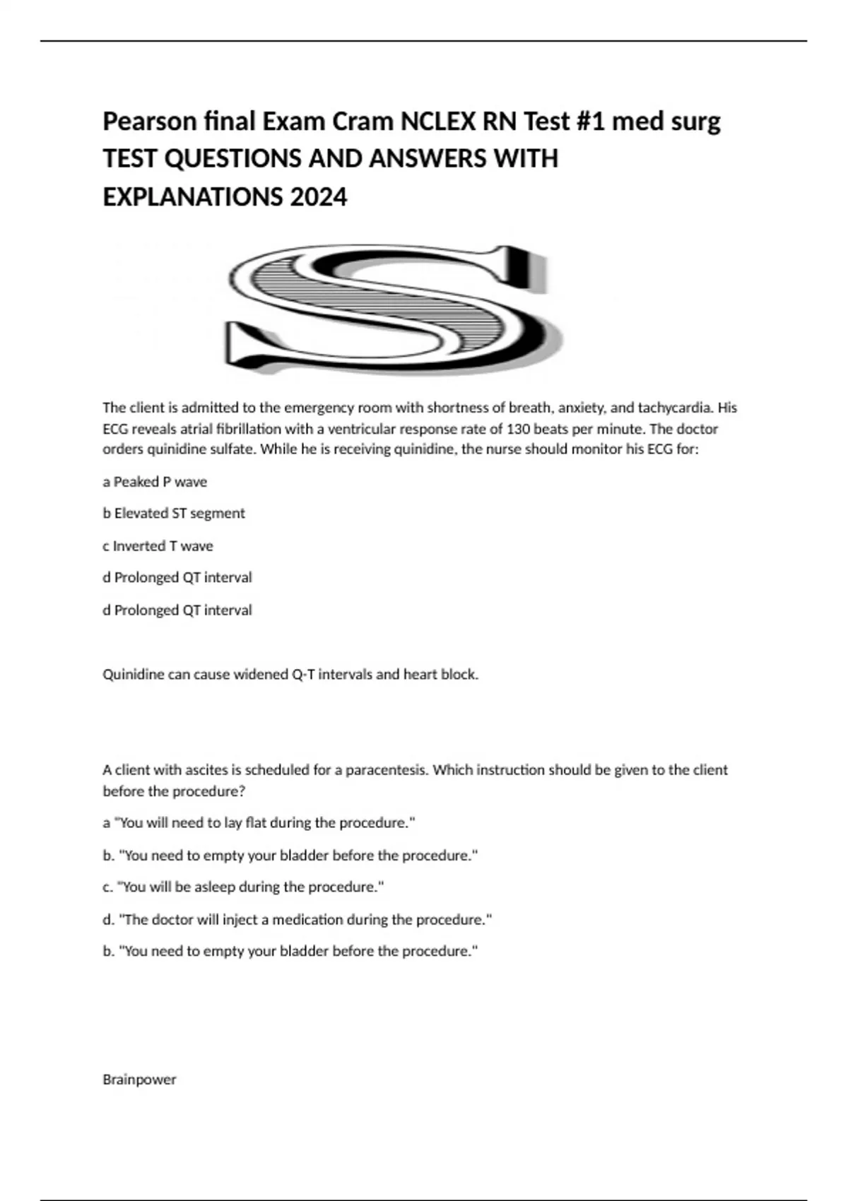 Pearson final Exam Cram NCLEX RN Test #1 med surg TEST QUESTIONS AND ...