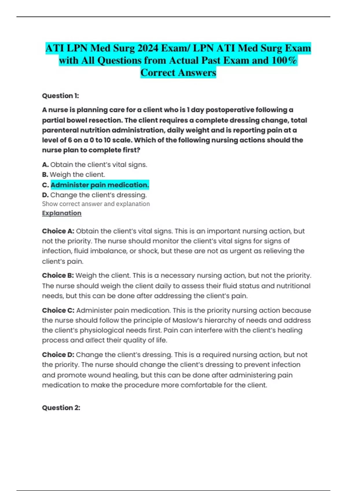 ATI LPN Med Surg 2024 Exam/ LPN ATI Med Surg Exam with All Questions ...