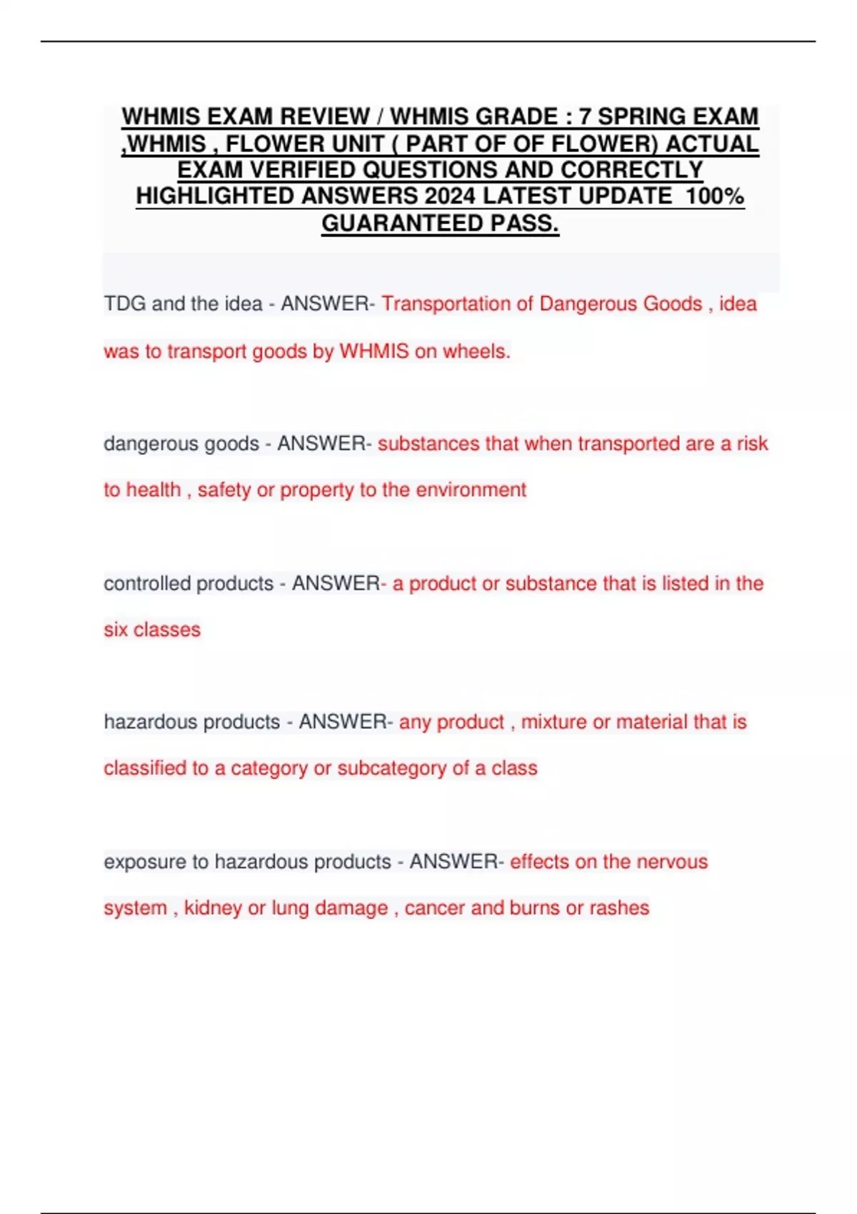WHMIS EXAM REVIEW / WHMIS GRADE : 7 SPRING EXAM ,WHMIS , FLOWER UNIT ...