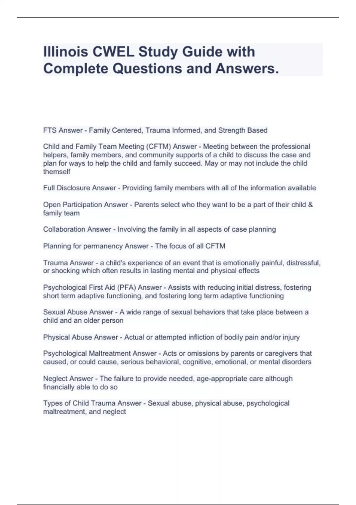 Illinois CWEL Study Guide with Complete Questions and Answers - CWEL ...