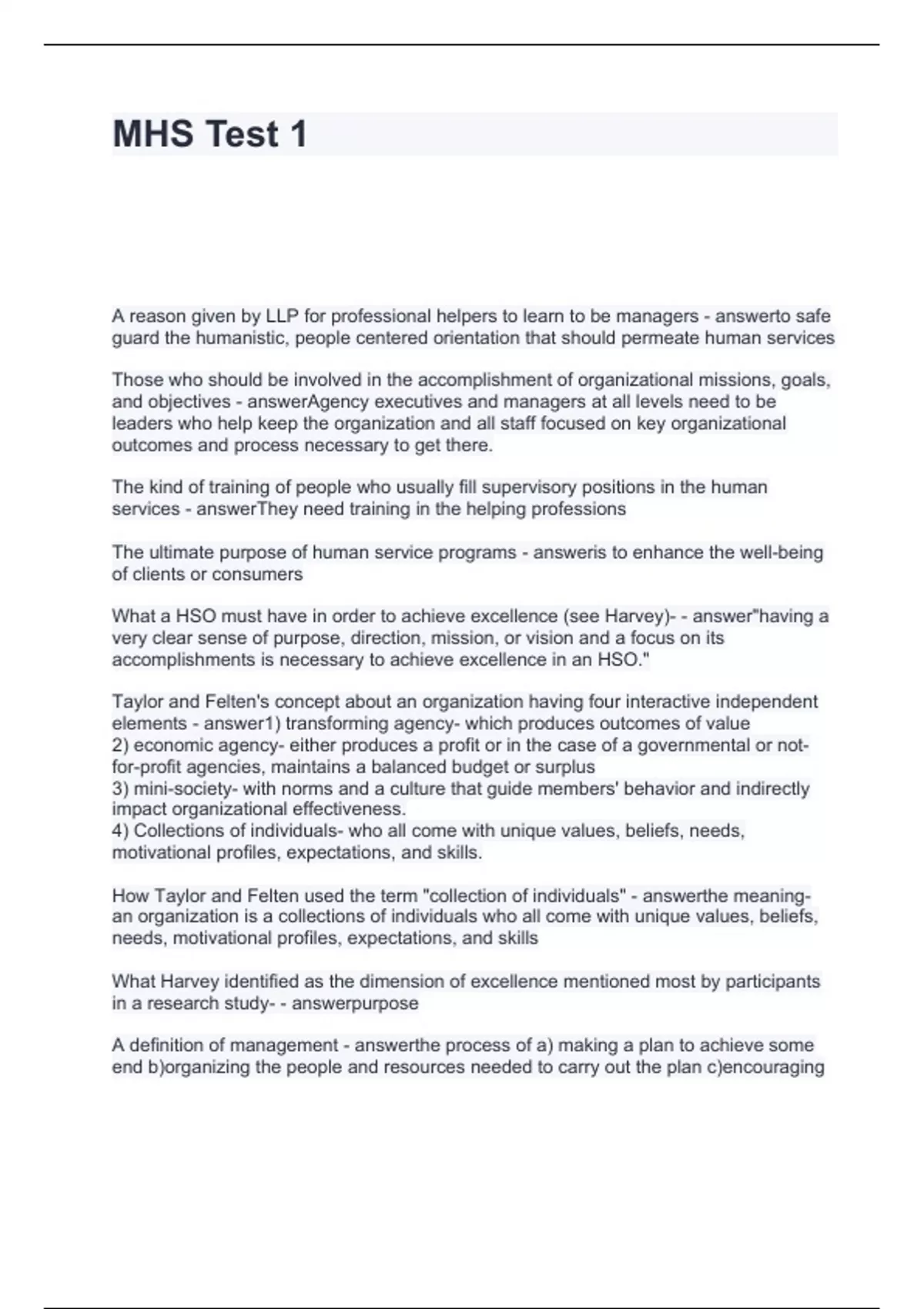 MHS Test 1 Questions and Answers 2024 - MHS - Stuvia US