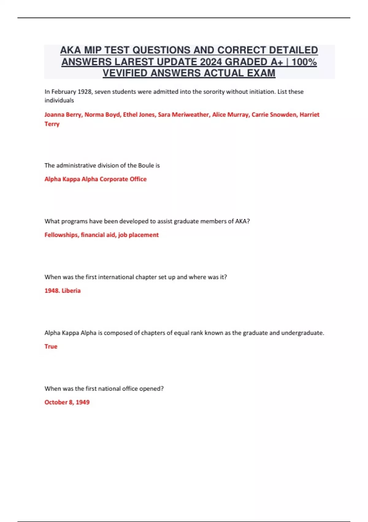 AKA MIP TEST QUESTIONS AND CORRECT DETAILED ANSWERS LAREST UPDATE 2024 ...