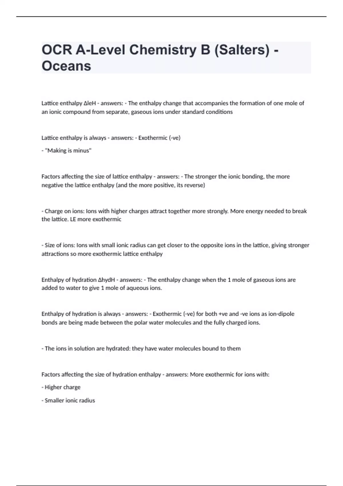 OCR A-Level Chemistry B (Salters) - Oceans |questions and answers - OCR A-Level Chemistry B ...