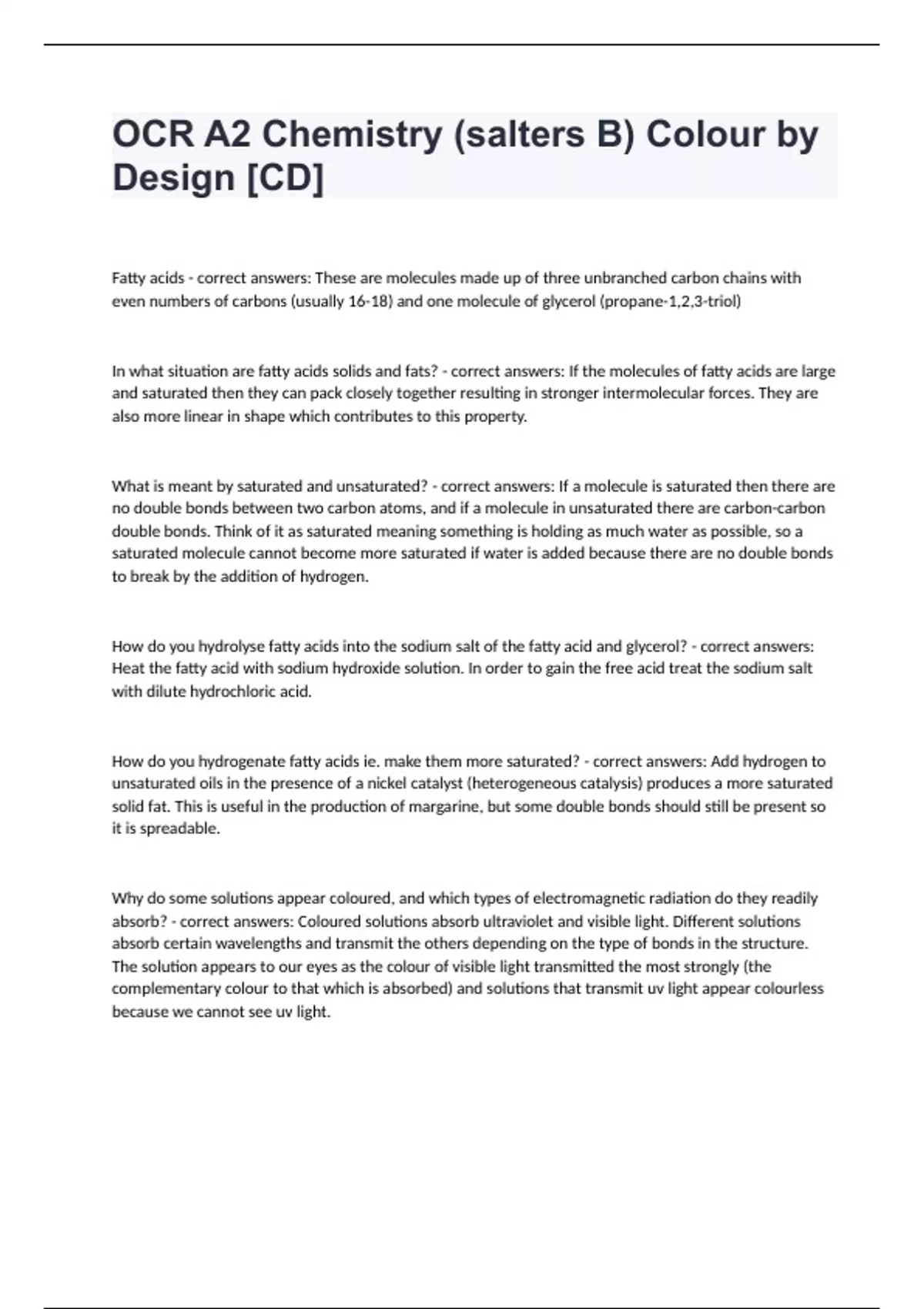 OCR A2 Chemistry (salters B) Colour by Design [CD] questions with ...