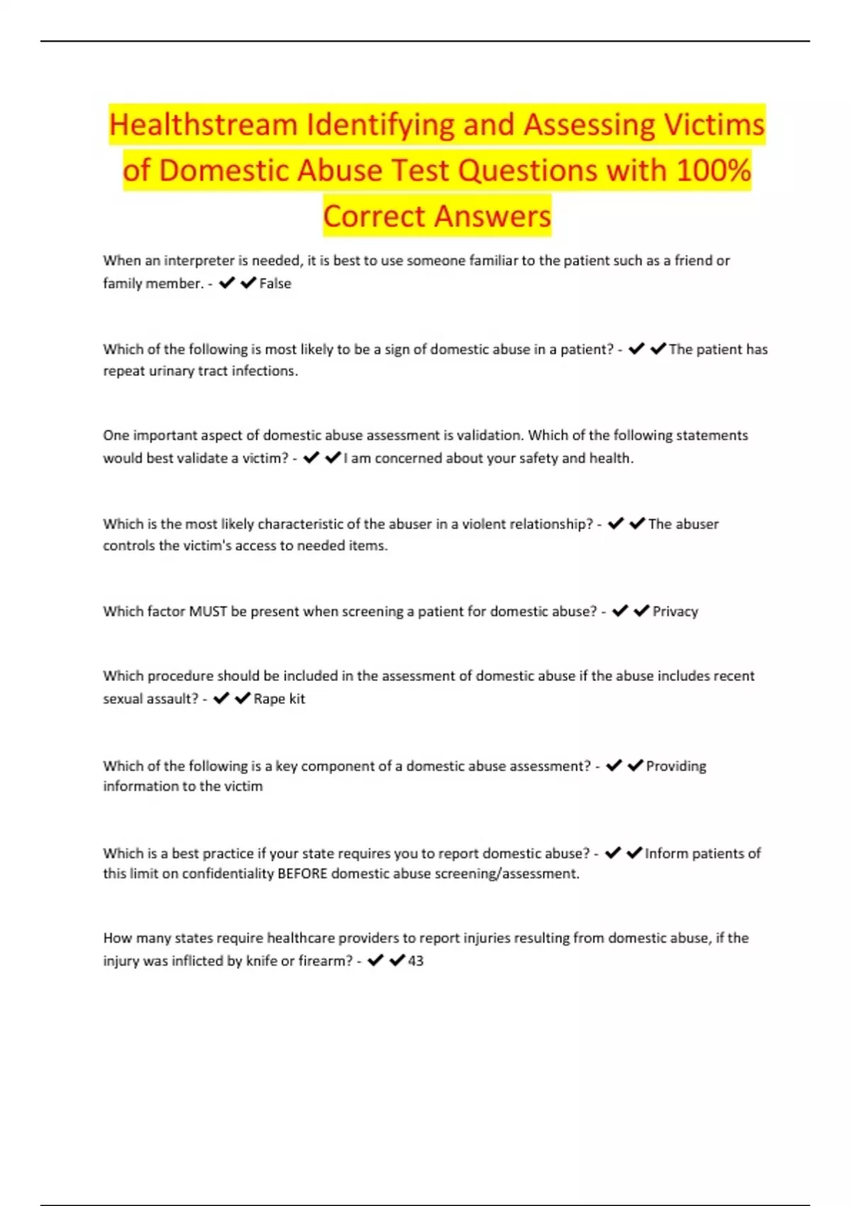 Healthstream Identifying and Assessing Victims of Domestic Abuse Test ...