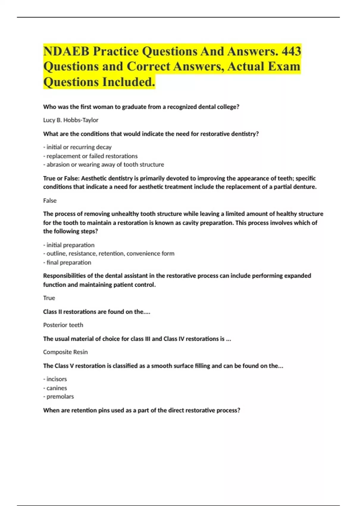 Ndaeb Practice Questions And Answers 443 Questions And Correct Answers Actual Exam Questions