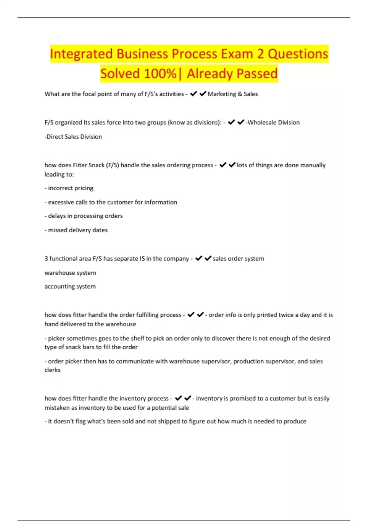 Integrated Business Process Exam 2 Questions Solved 100%| Already Passed - Integrated Business ...
