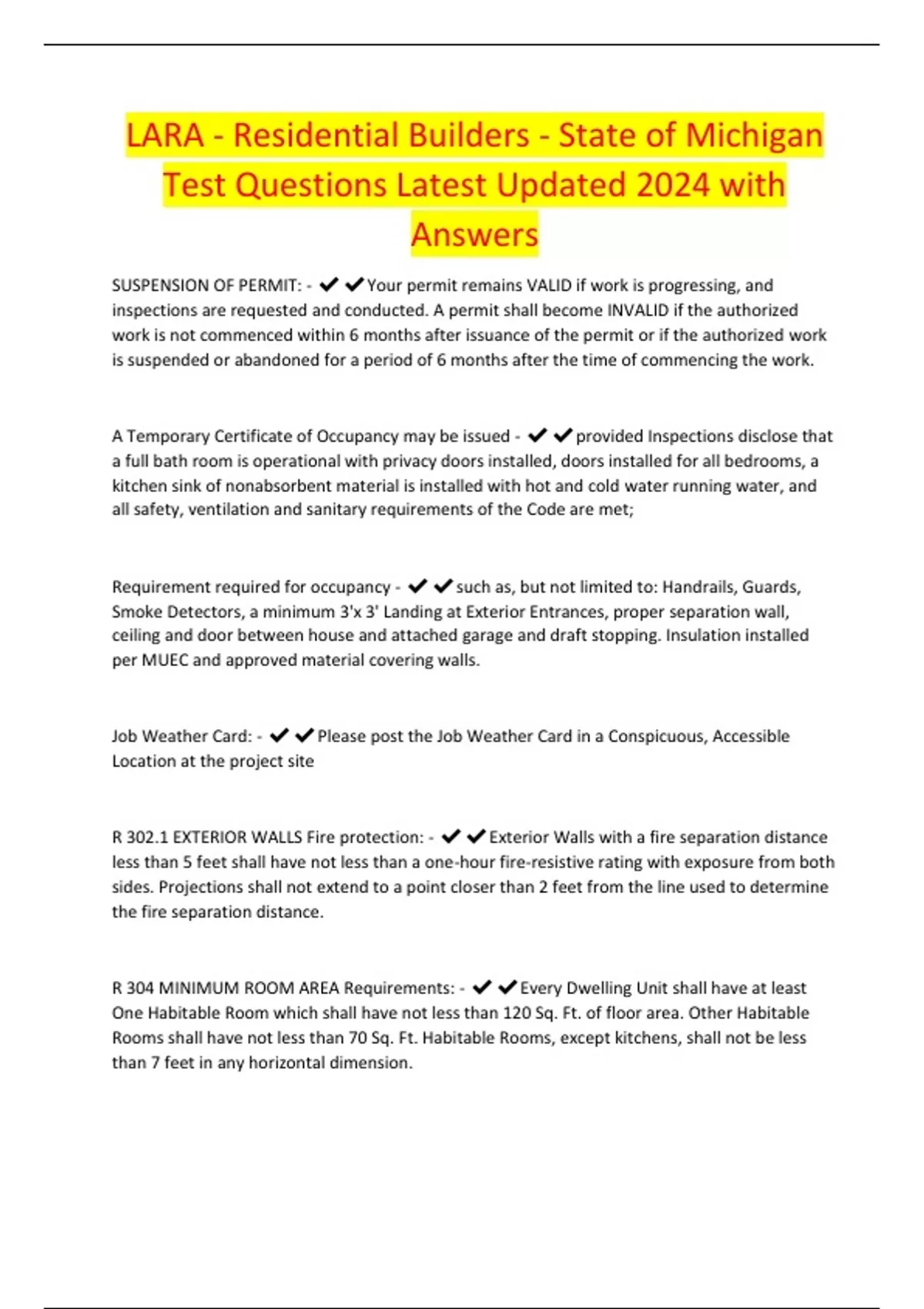 LARA - Residential Builders - State of Michigan Test Questions Latest ...