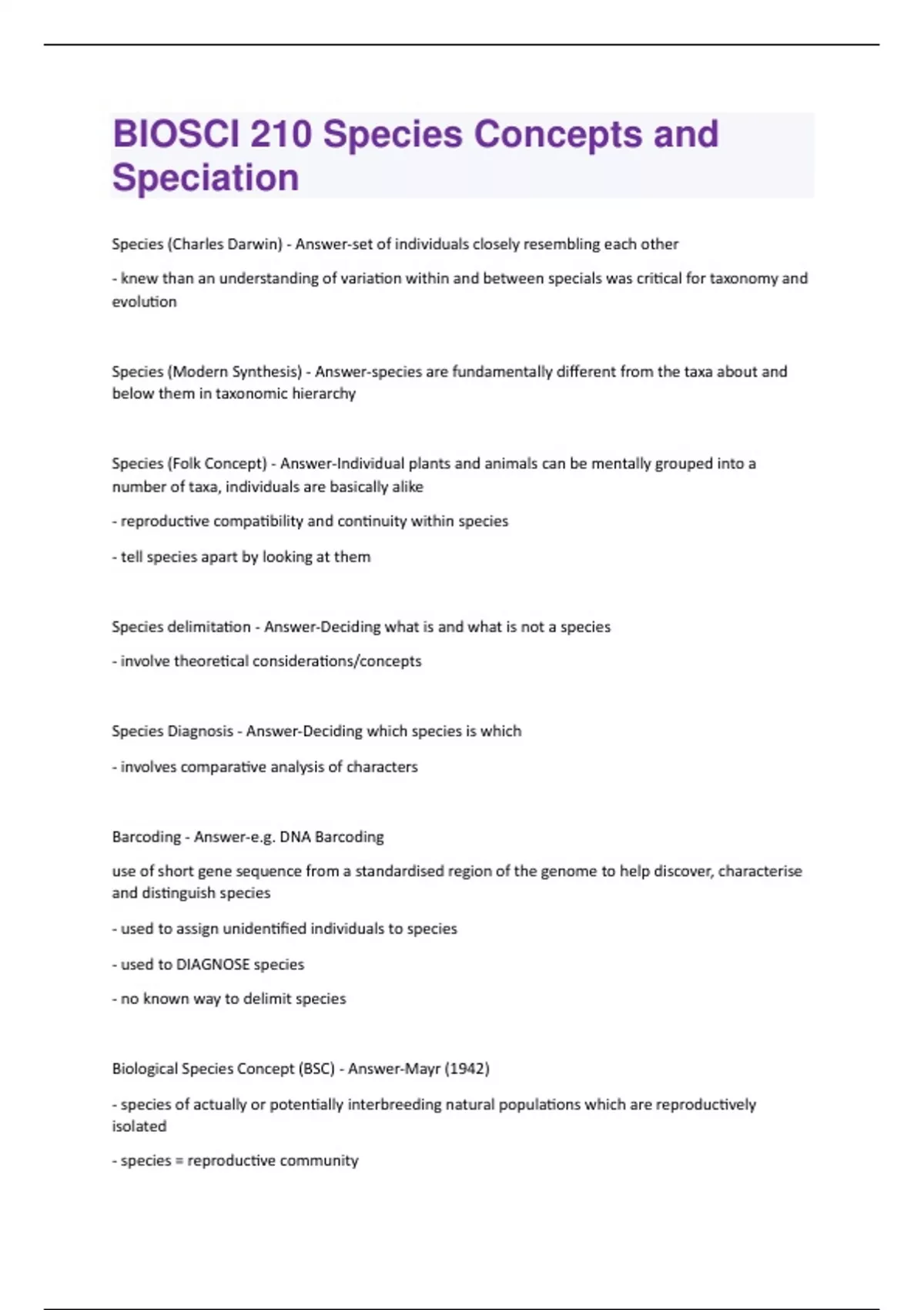 BIOSCI 210 Species Concepts and Speciation Questions With Correct ...