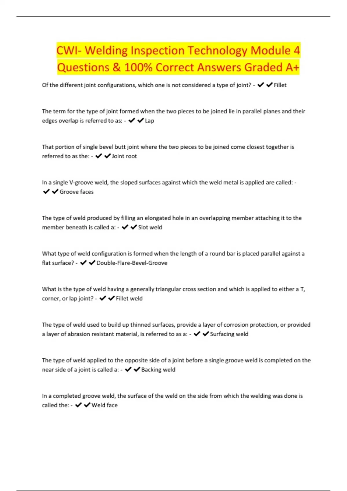 CWI- Welding Inspection Technology Module 4 Questions & 100% Correct ...