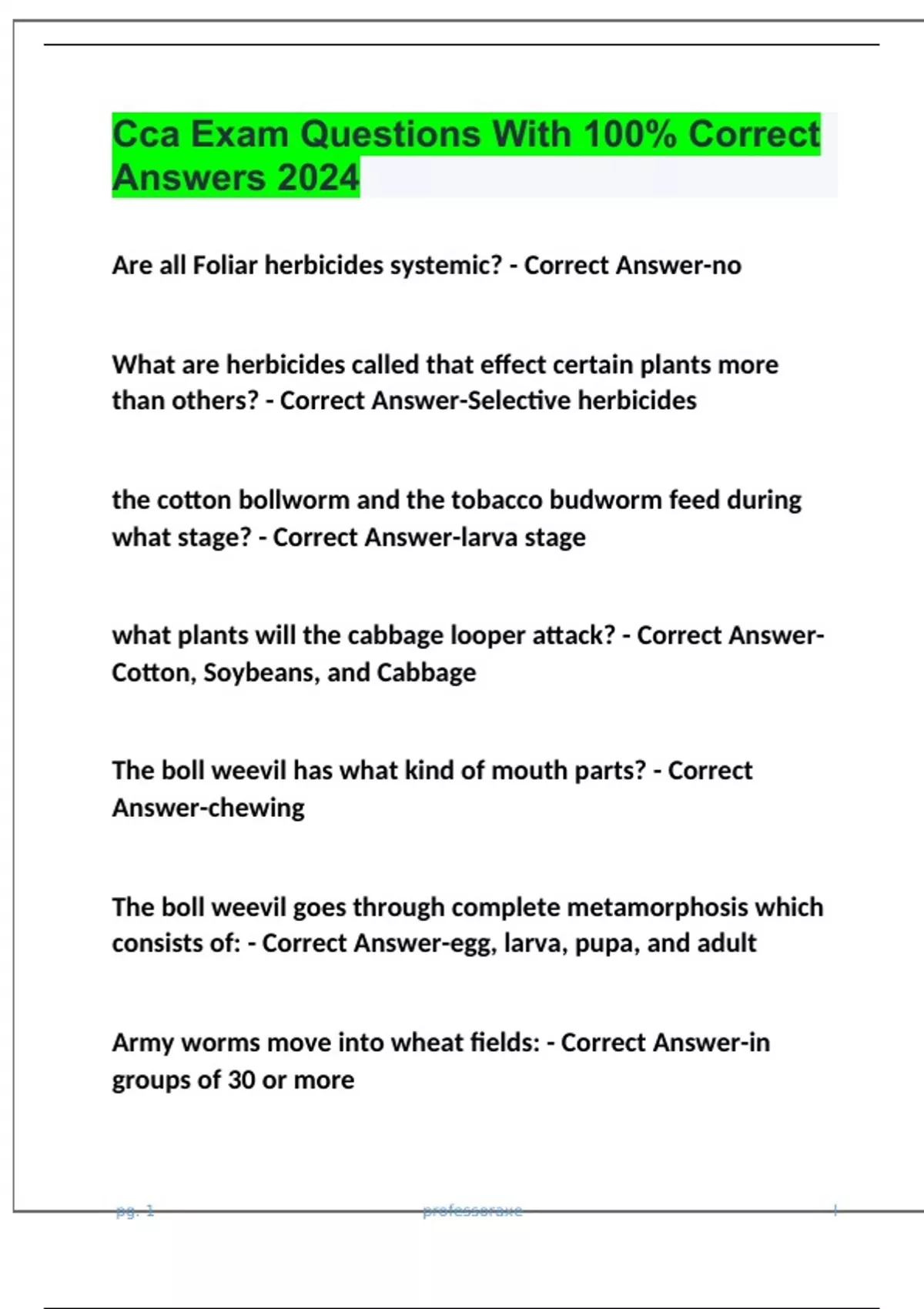 Cca Exam Questions With 100% Correct Answers 2024 - Cca - Stuvia US