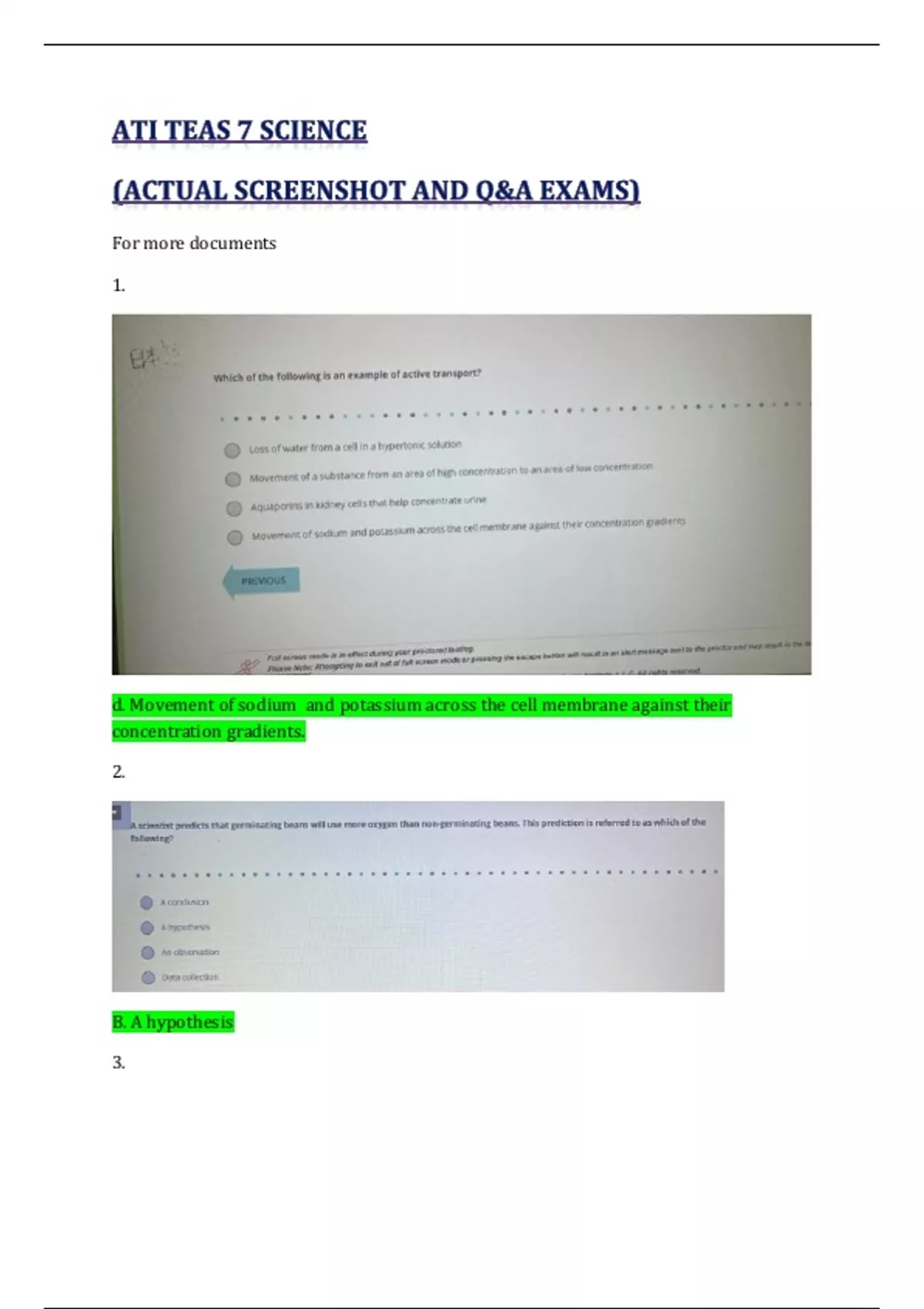 ATI TEAS 7 SCIENCE EXAM WITH ANS 2024 LATEST UPDATE - TEAS 7 SCIENCE ...