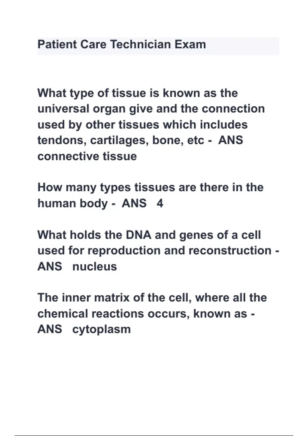 Patient Care Technician Exam Questions And Answers - PCT Certification ...