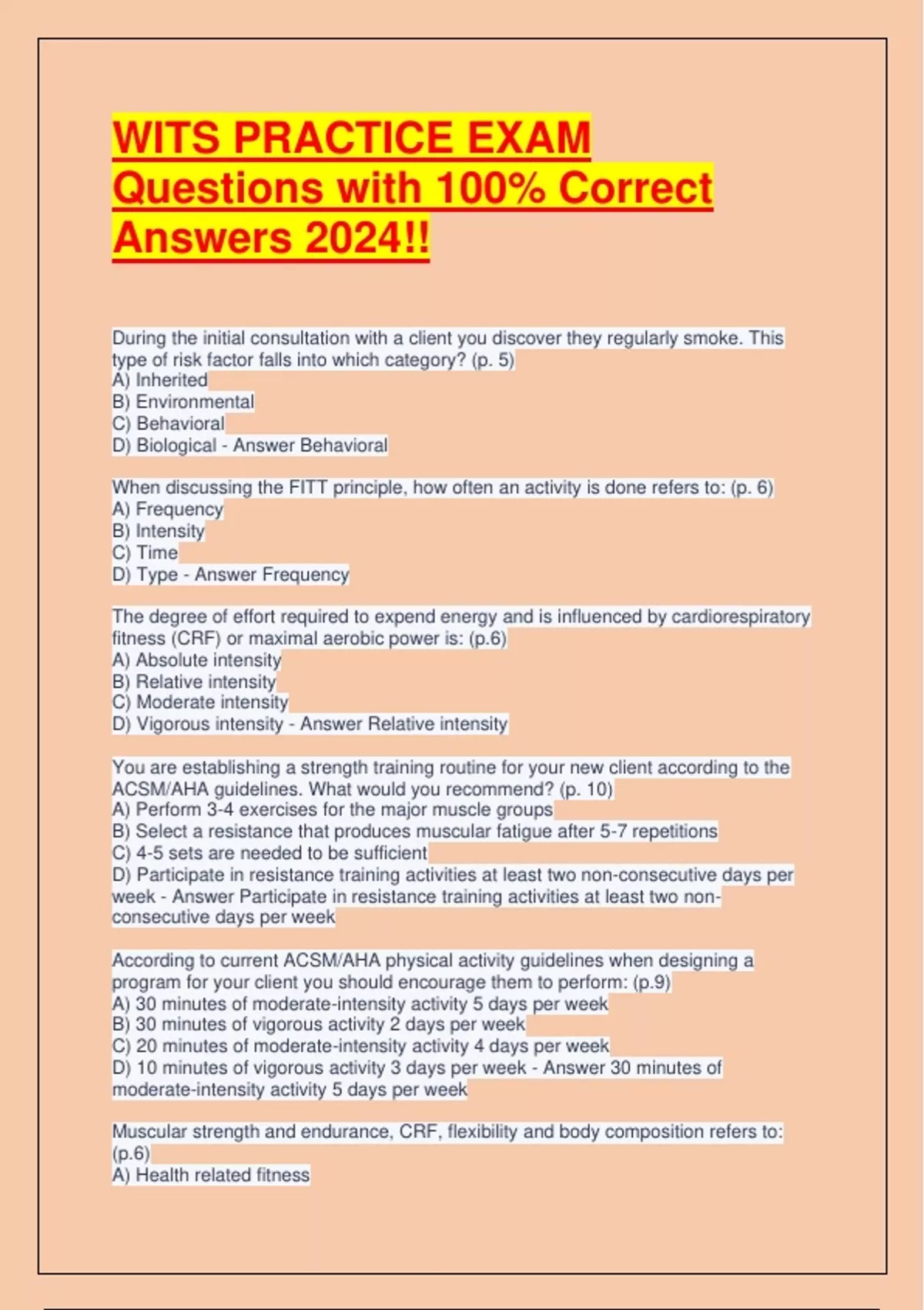 WITS PRACTICE EXAM Questions with 100% Correct Answers 2024!!.pdf ...