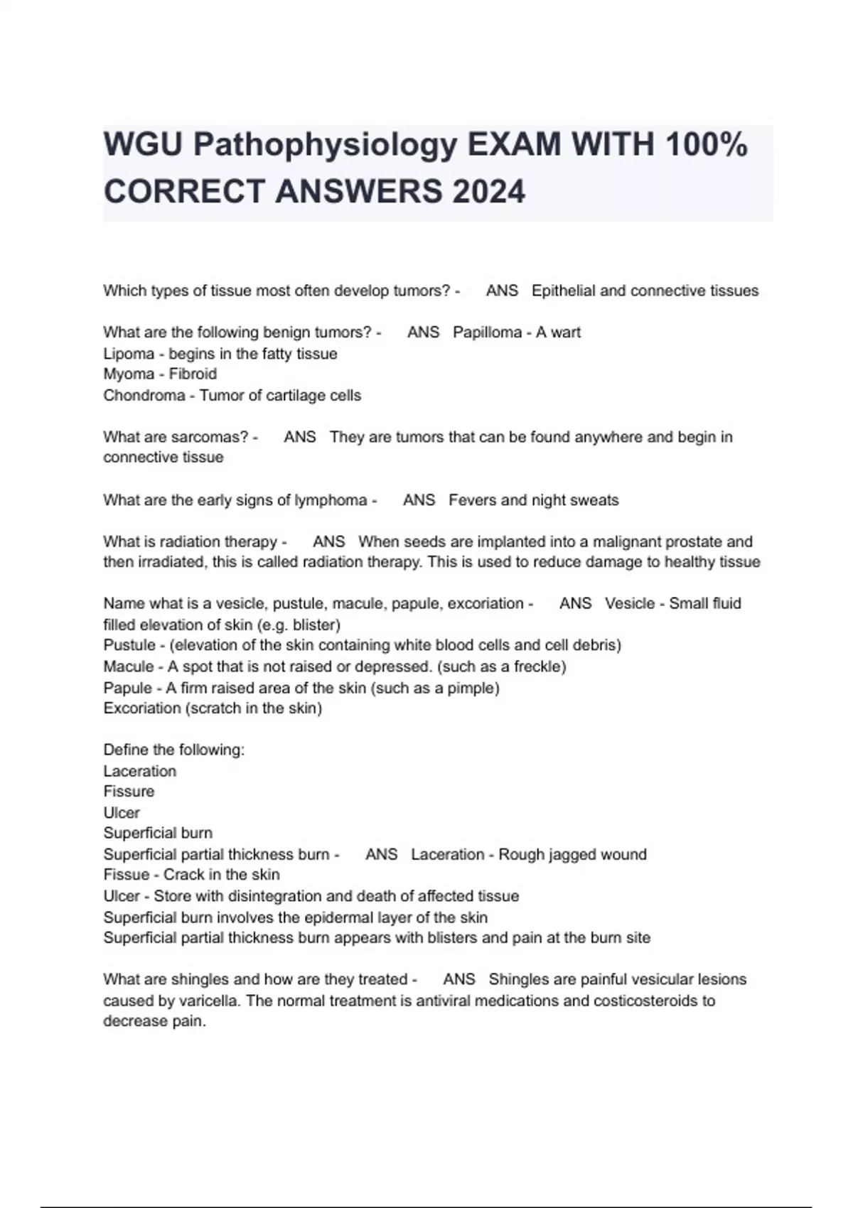 WGU Pathophysiology EXAM WITH 100% CORRECT ANSWERS 2024 - WGU ...
