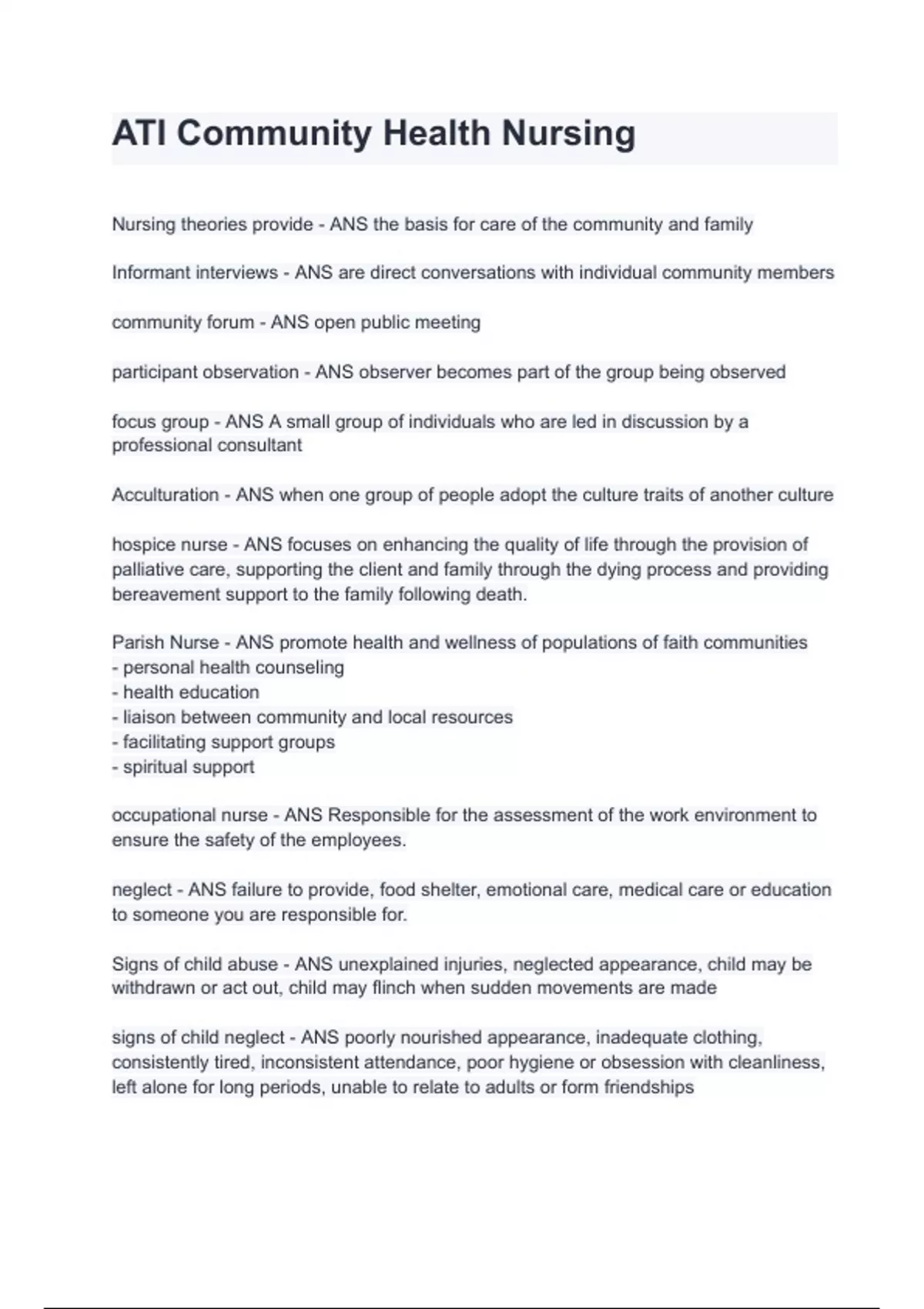 ATI Community Health Nursing Exam with Questions And Answers(A Graded ...