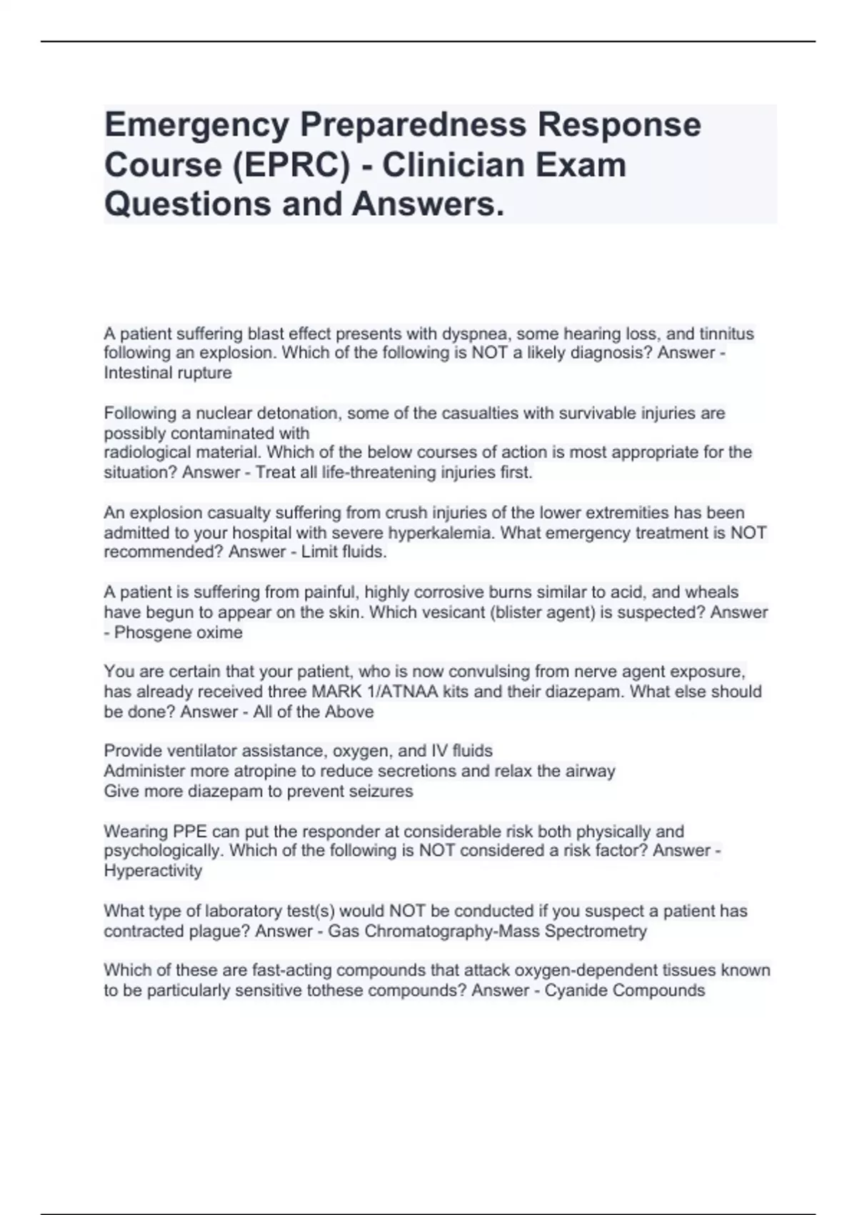 Emergency Preparedness Response Course (EPRC) - Clinician Exam ...