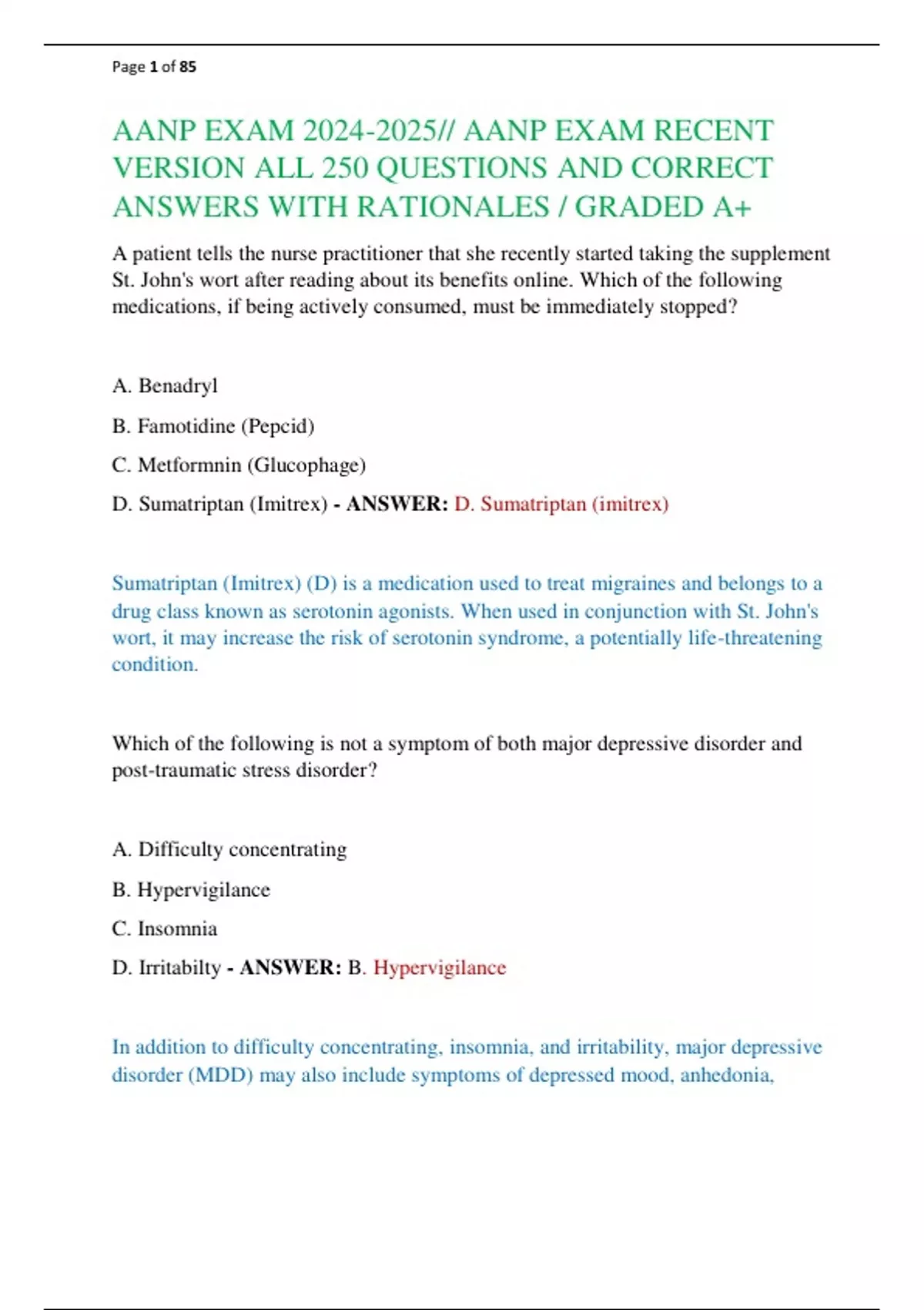 AANP EXAM // AANP EXAM RECENT VERSION ALL 250 QUESTIONS AND CORRECT ...