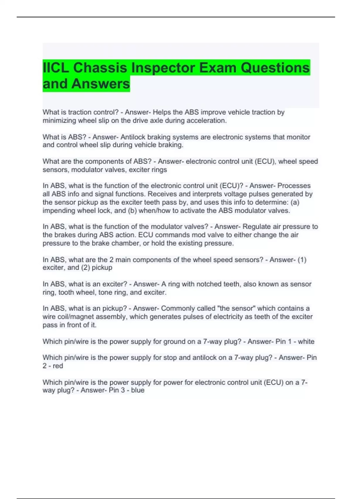 IICL Chassis Inspector Exam Questions and Answers 2024 (Graded A ...