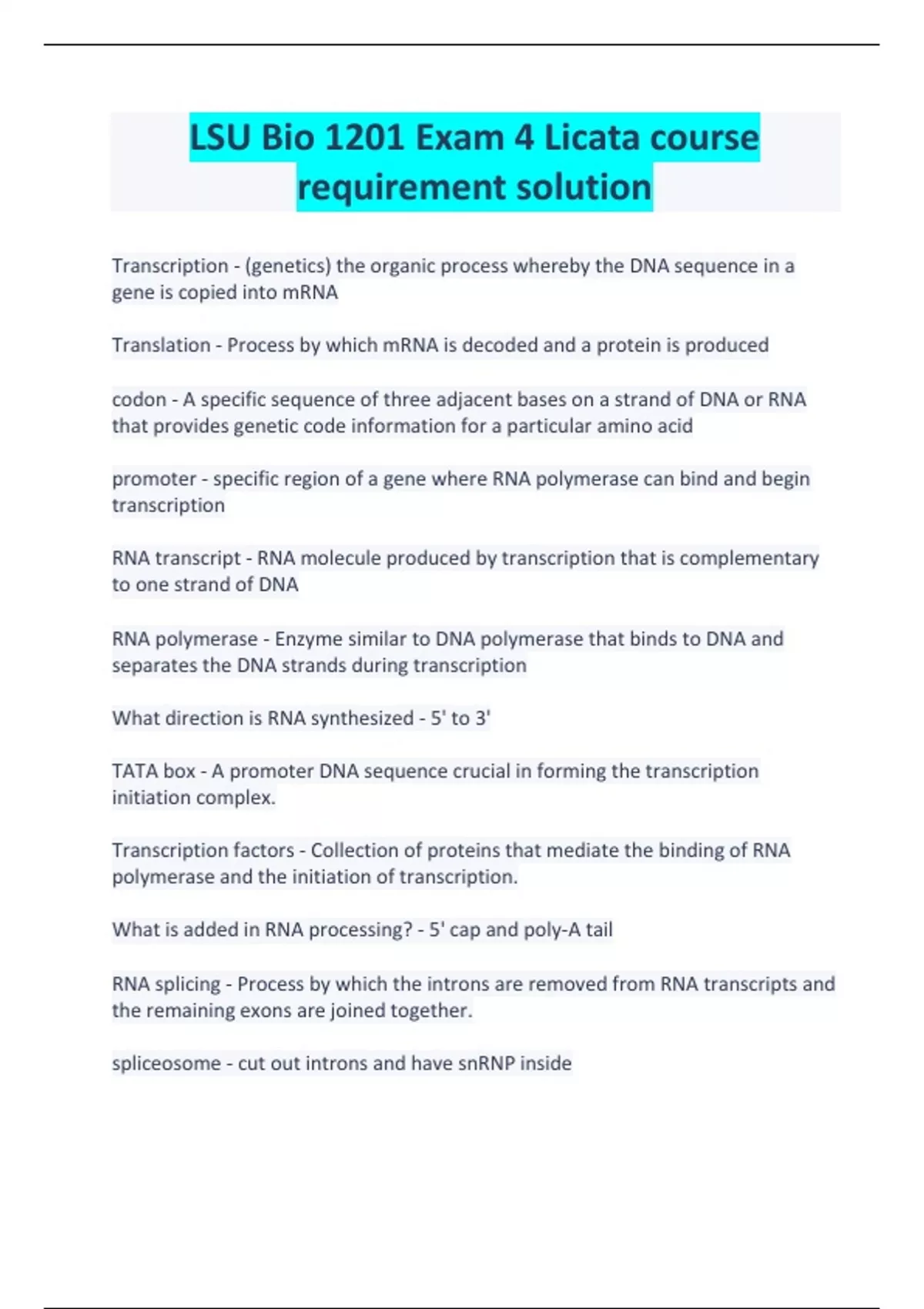 LSU Bio 1201 Exam 4 Licata course requirement solution - BIOL 1201 ...
