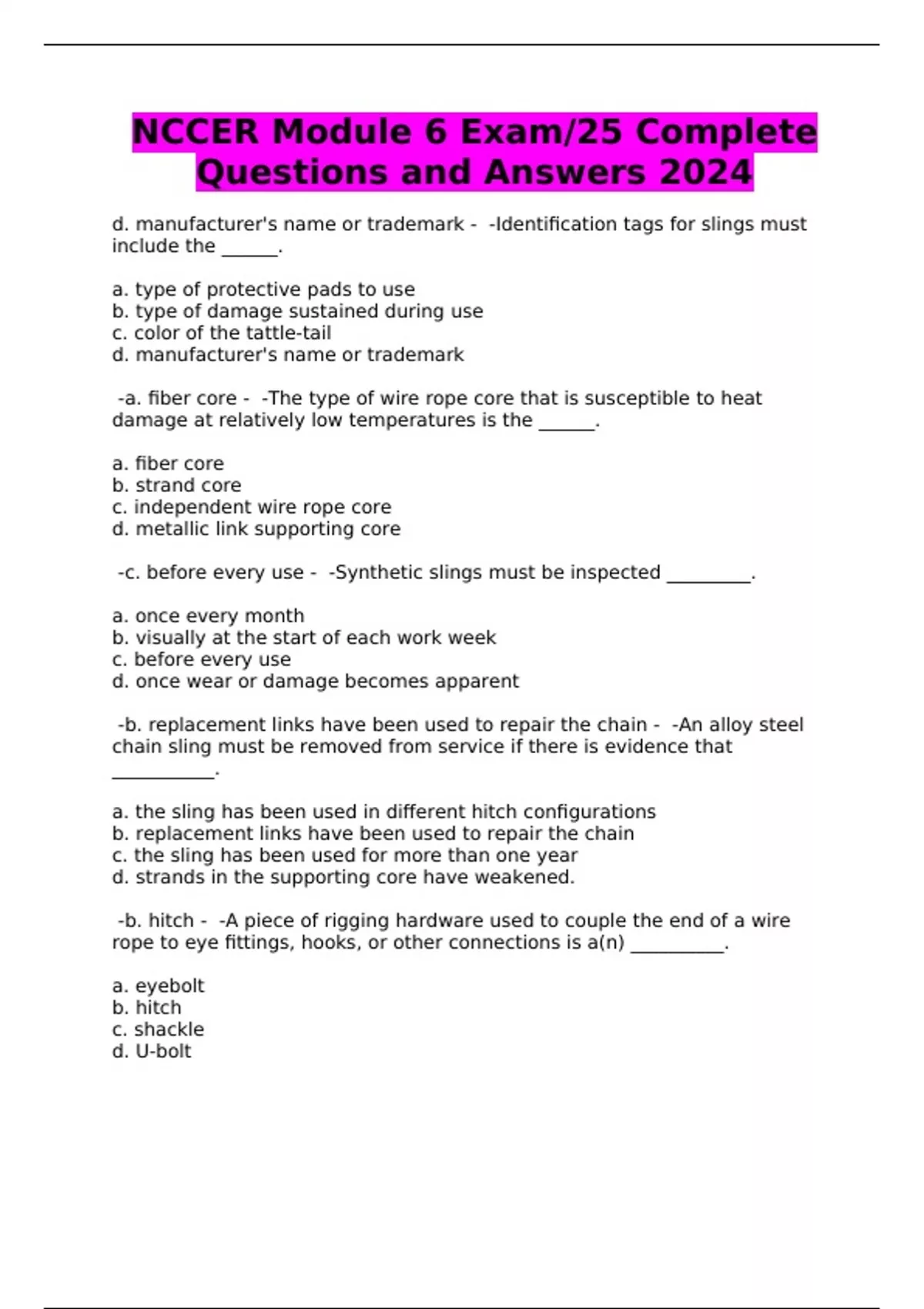 NCCER Module 6 Exam/25 Complete Questions and Answers 2024 - NCCER ...