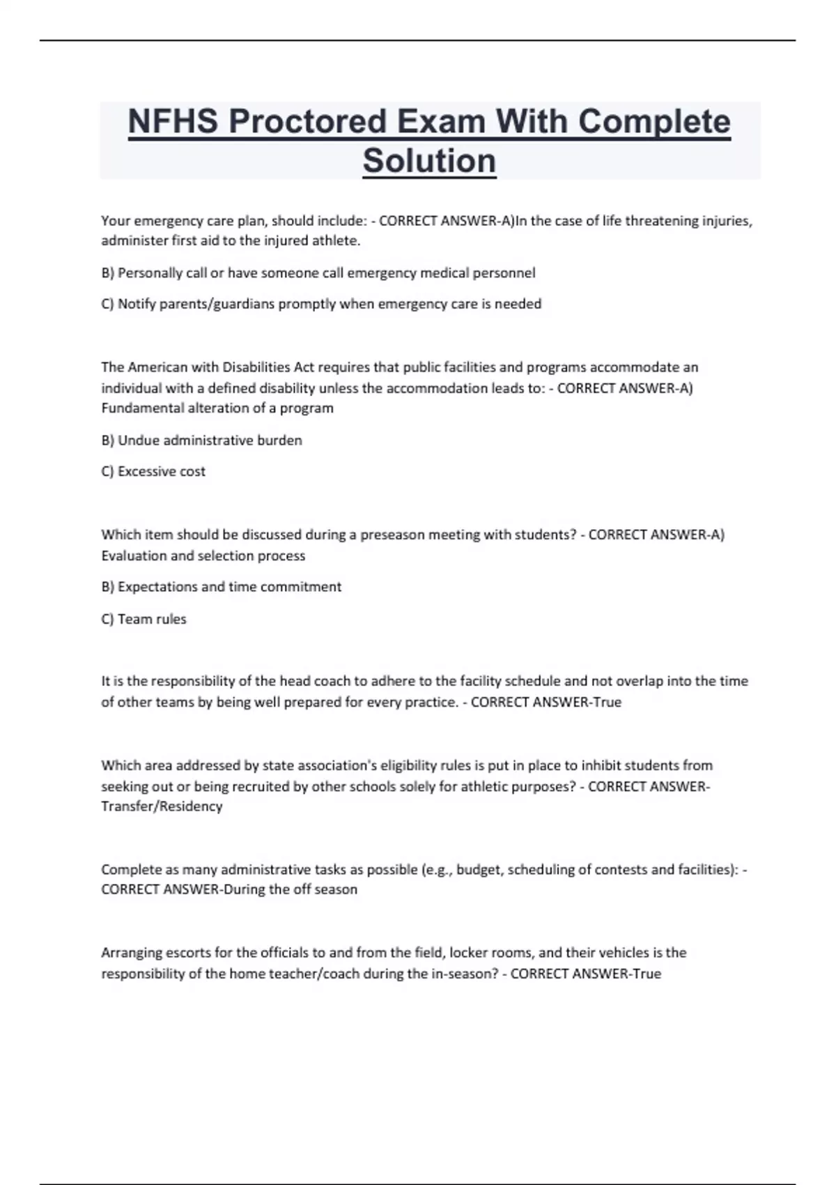 NFHS Proctored Exam With Complete Solution - Nfhs - Stuvia US