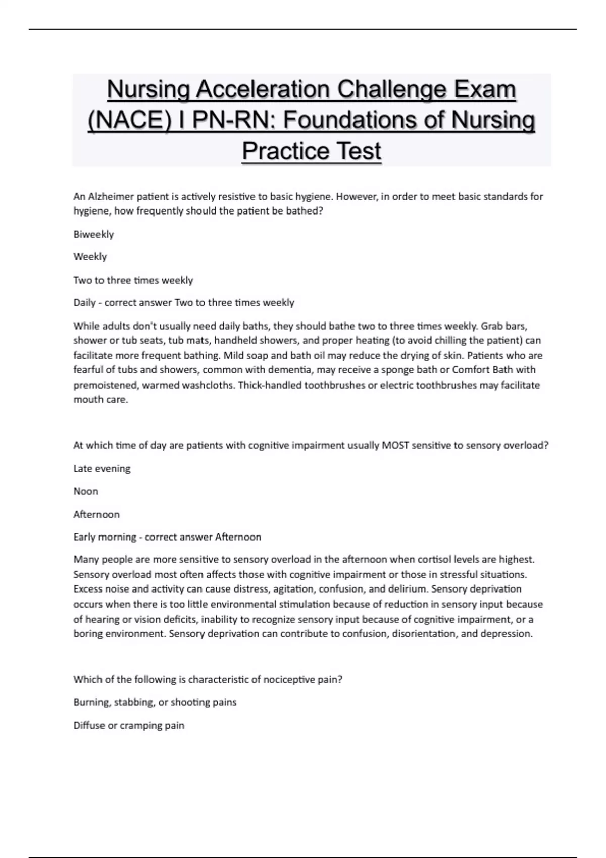 Nursing Acceleration Challenge Exam (NACE) I PN-RN Foundations of ...