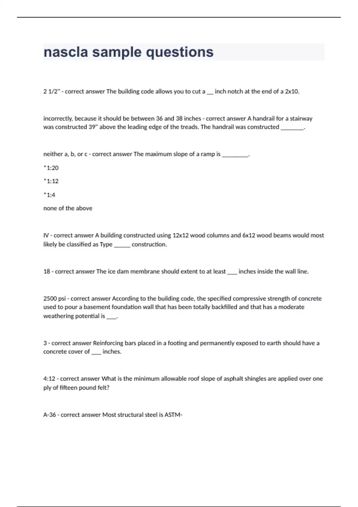 NASCLA Sample Questions Correctly Answered 2024. - NASCLA. - Stuvia US