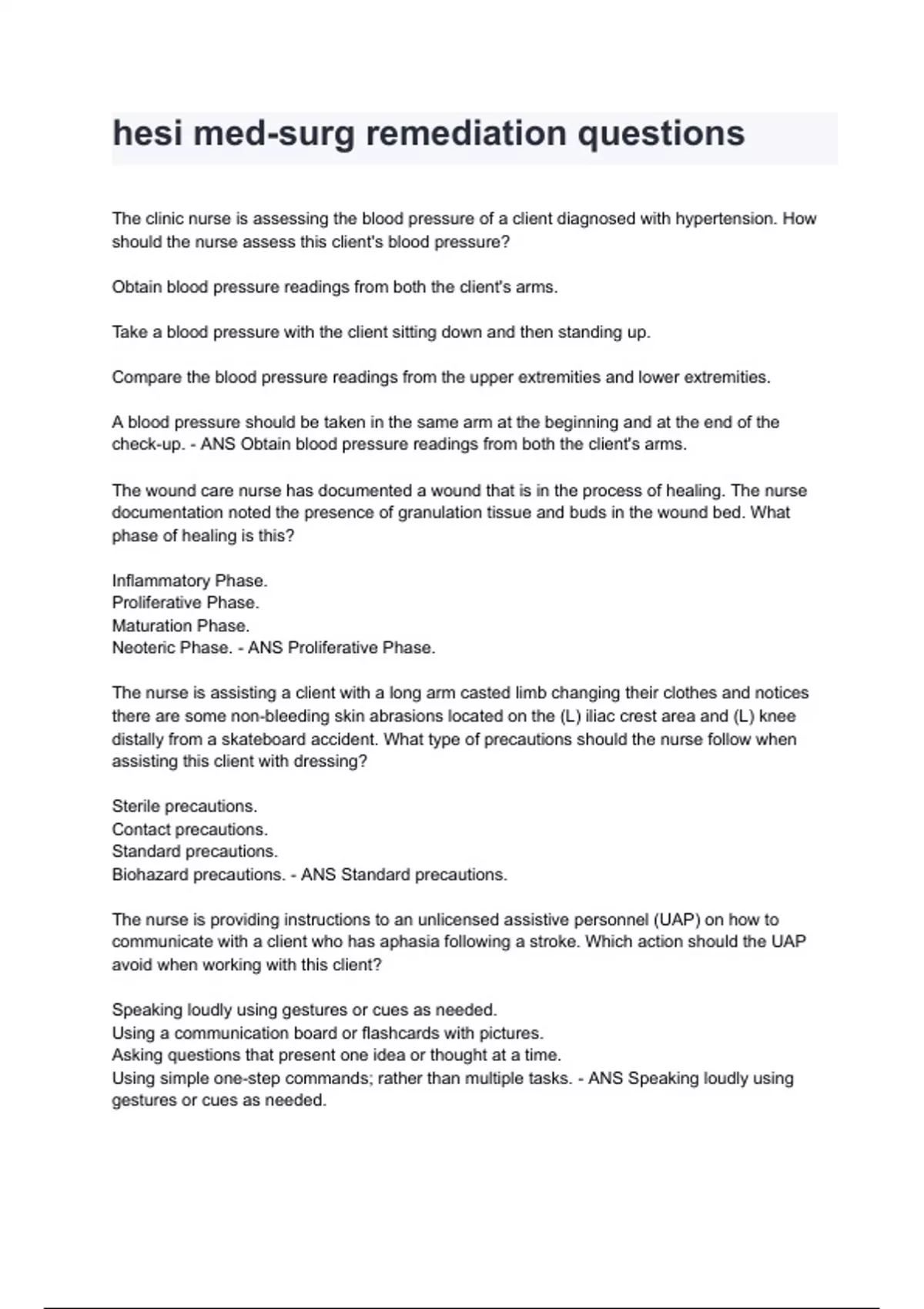 Hesi med-surg remediation Exam 2024/2025 questions with completed ...