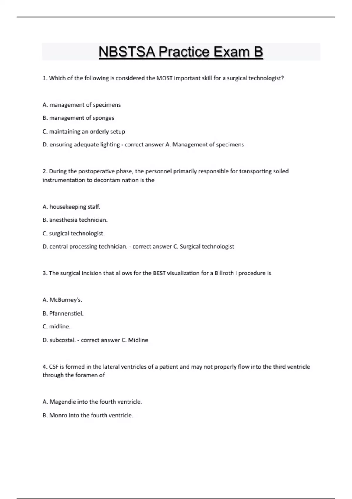 NBSTSA Practice Exam B Questions and answers latest update 2024 ...