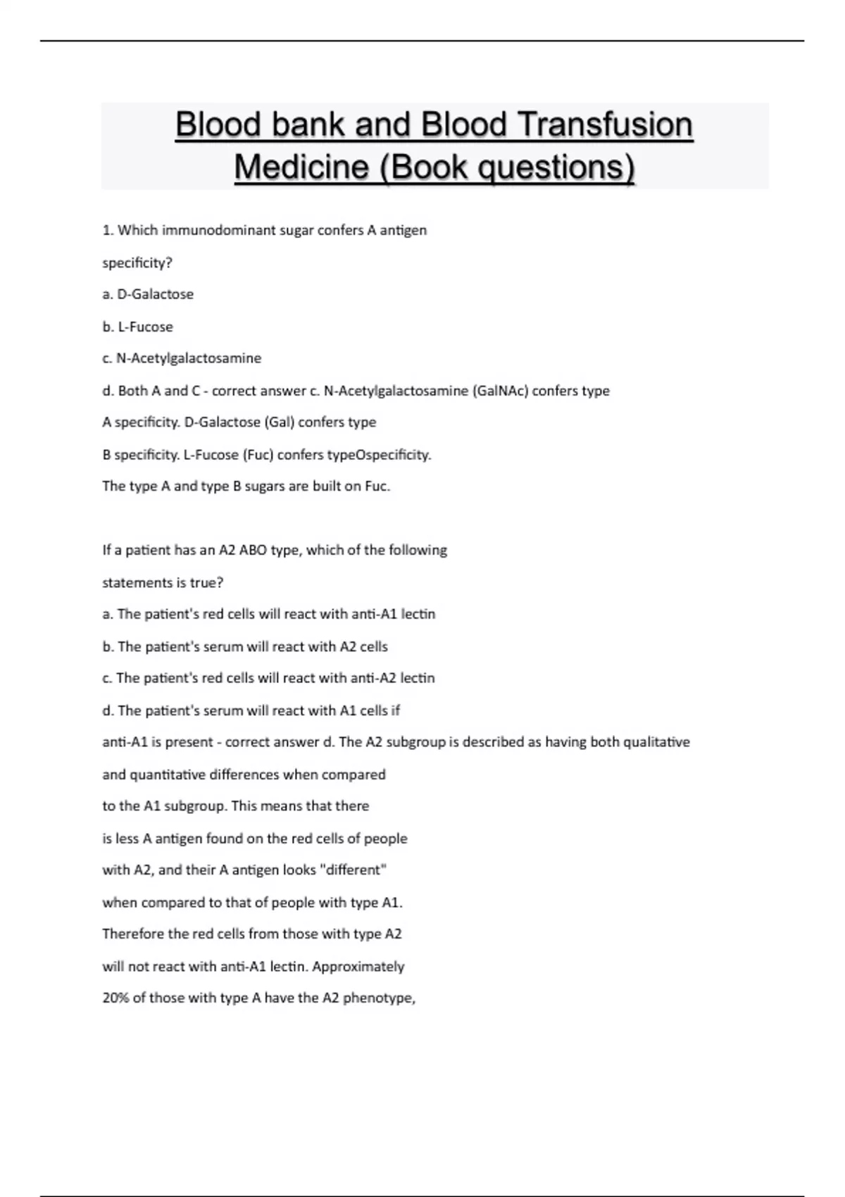 Blood bank and Blood Transfusion Medicine (Book questions) Questions ...