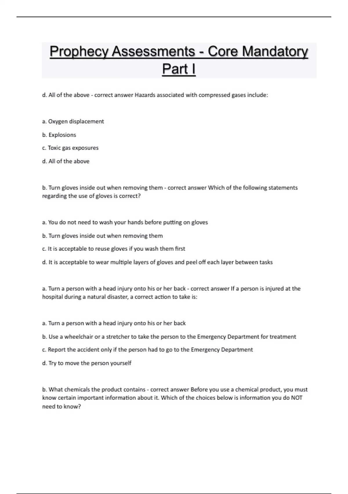 Prophecy Assessments - Core Mandatory Part I Questions and answers ...