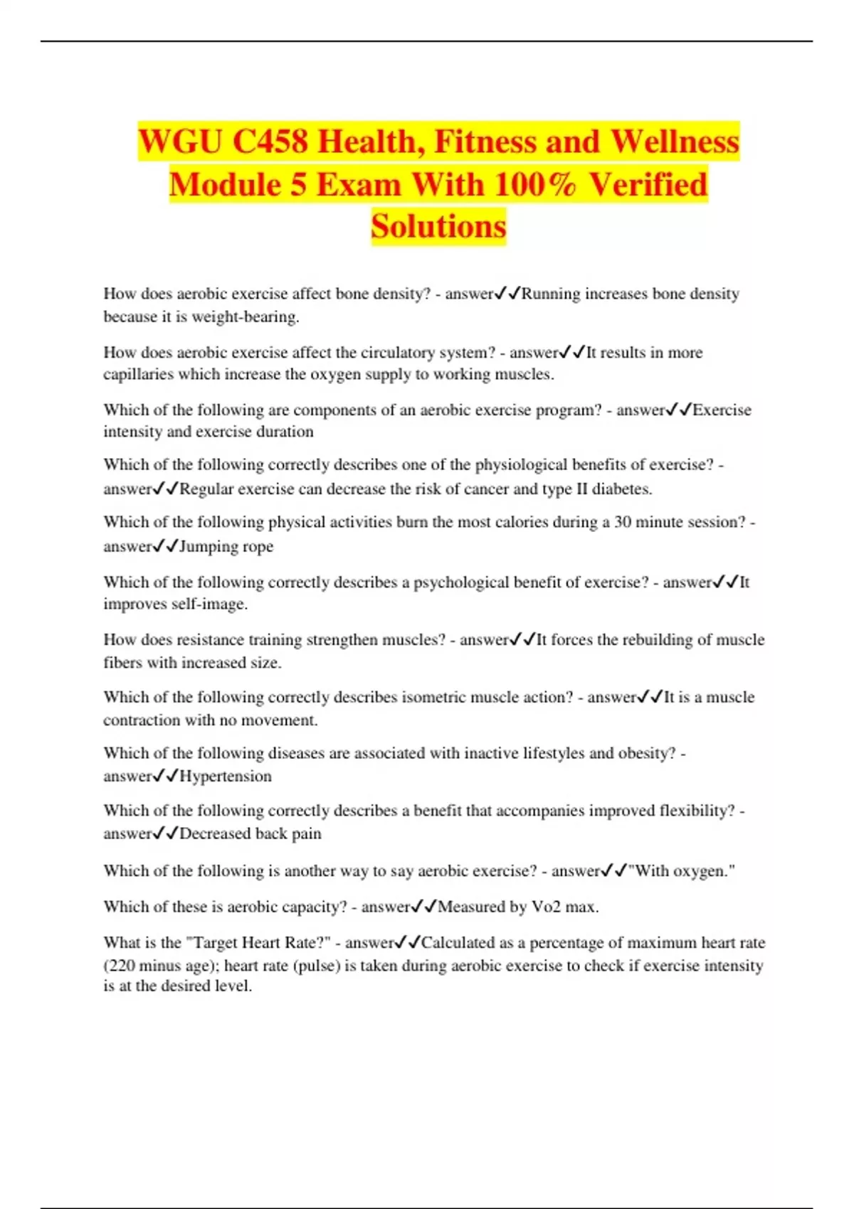 WGU C458 Health, Fitness and Wellness Module 5 Exam With 100% Verified ...