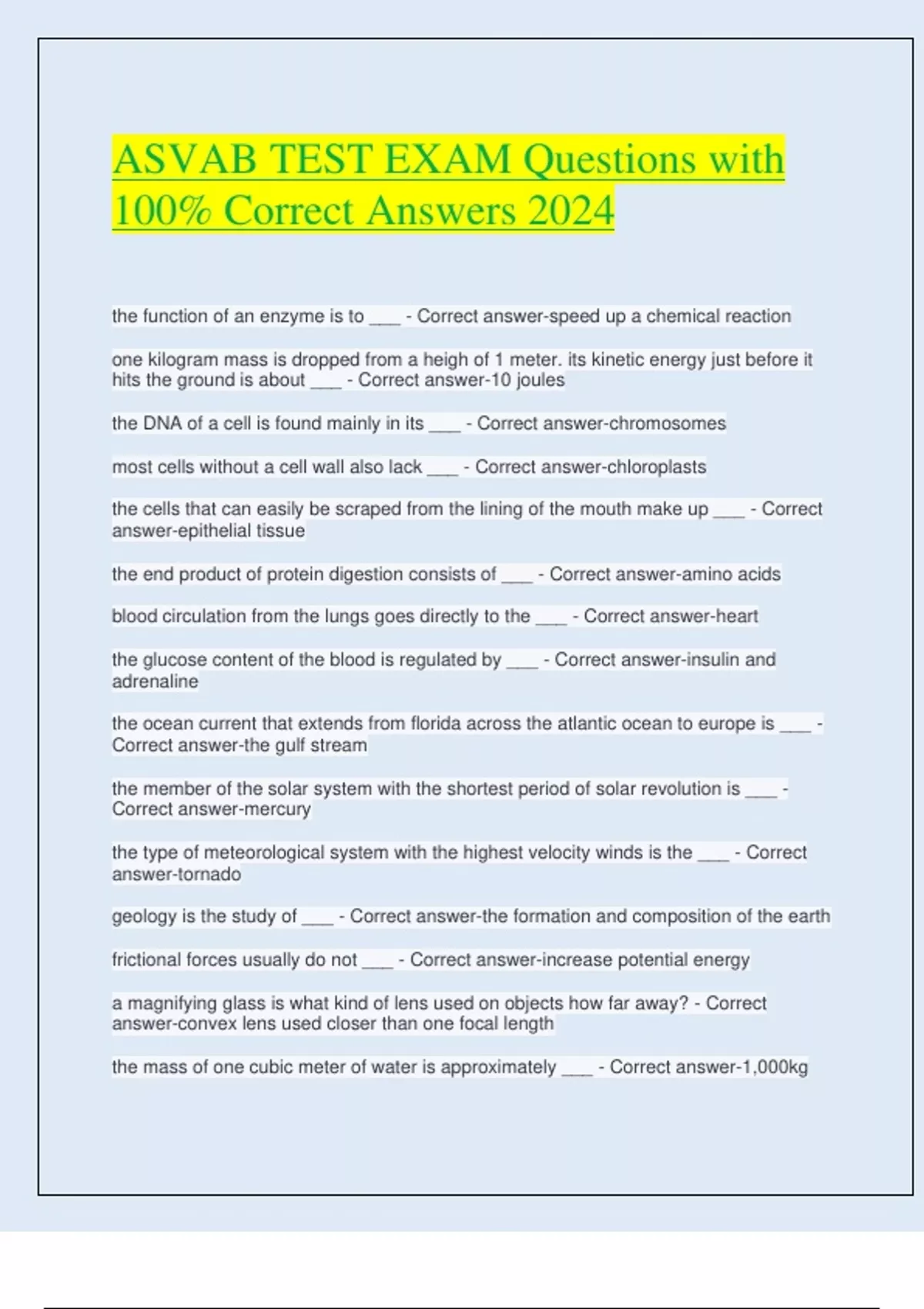 ASVAB TEST EXAM Questions with 100% Correct Answers 2024.pdf - ASVAB T ...