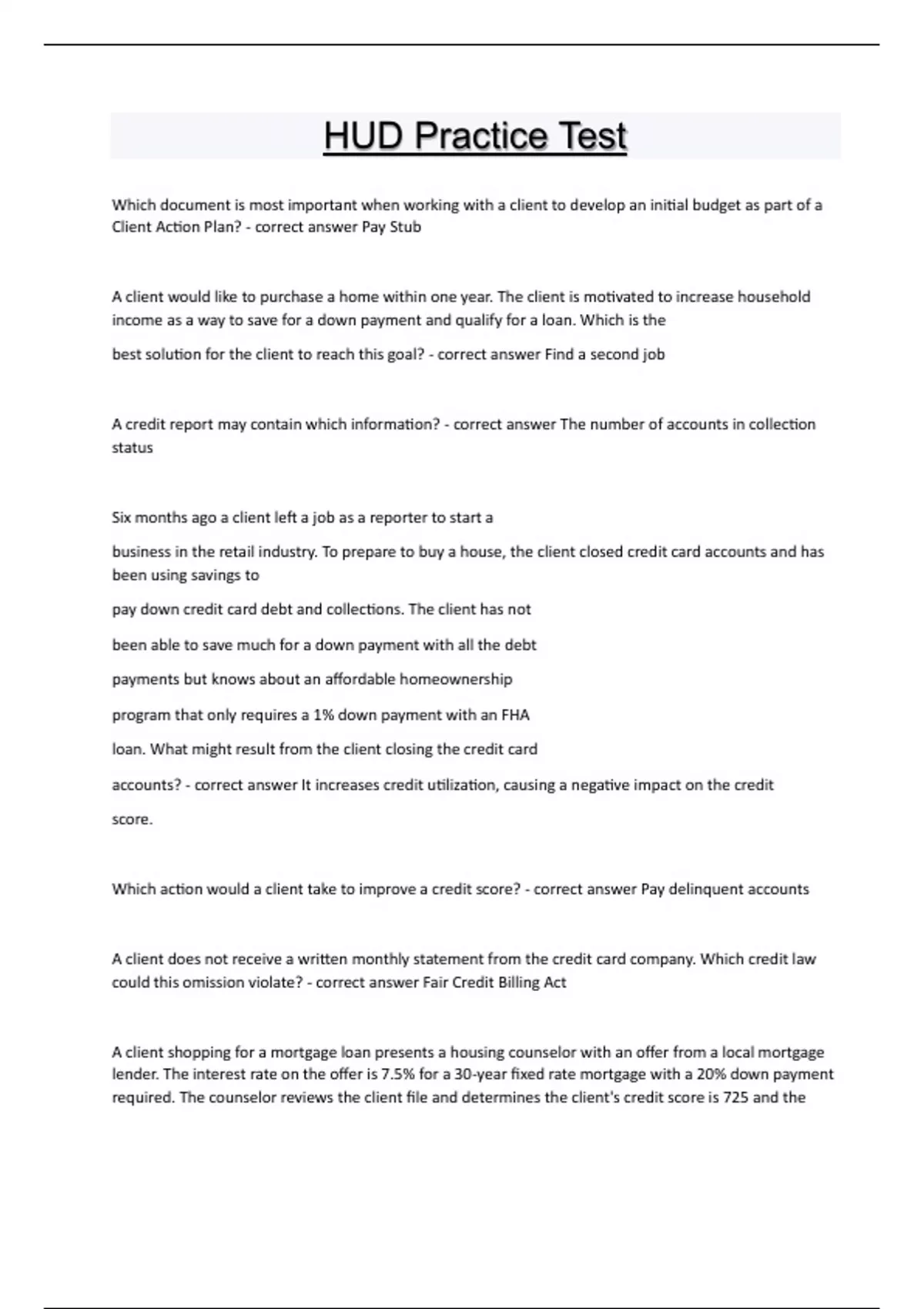 HUD Practice Test Questions and answers latest update 2024 - HUD ...