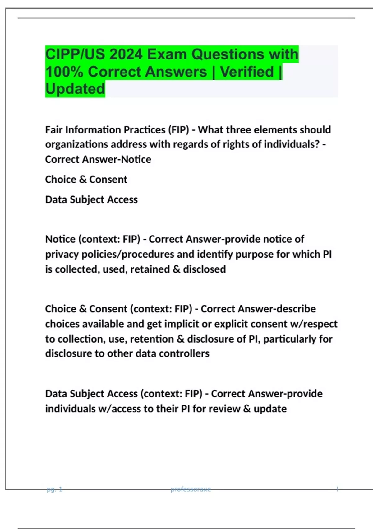 CIPP/US 2024 Exam Questions with 100% Correct Answers | Verified | Updated - CIPP/US - Stuvia US