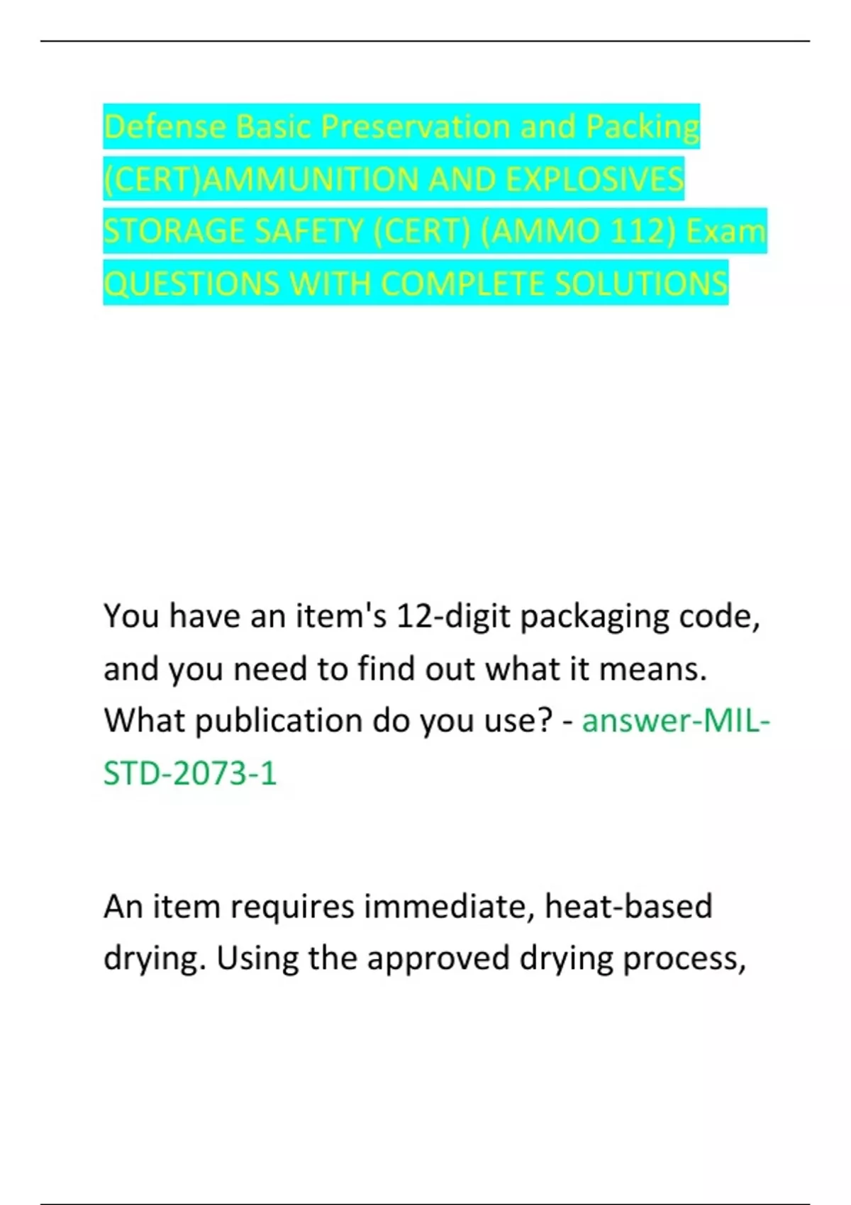 Defense Basic Preservation and Packing (CERT)AMMUNITION AND EXPLOSIVES STORAGE SAFETY (CERT ...