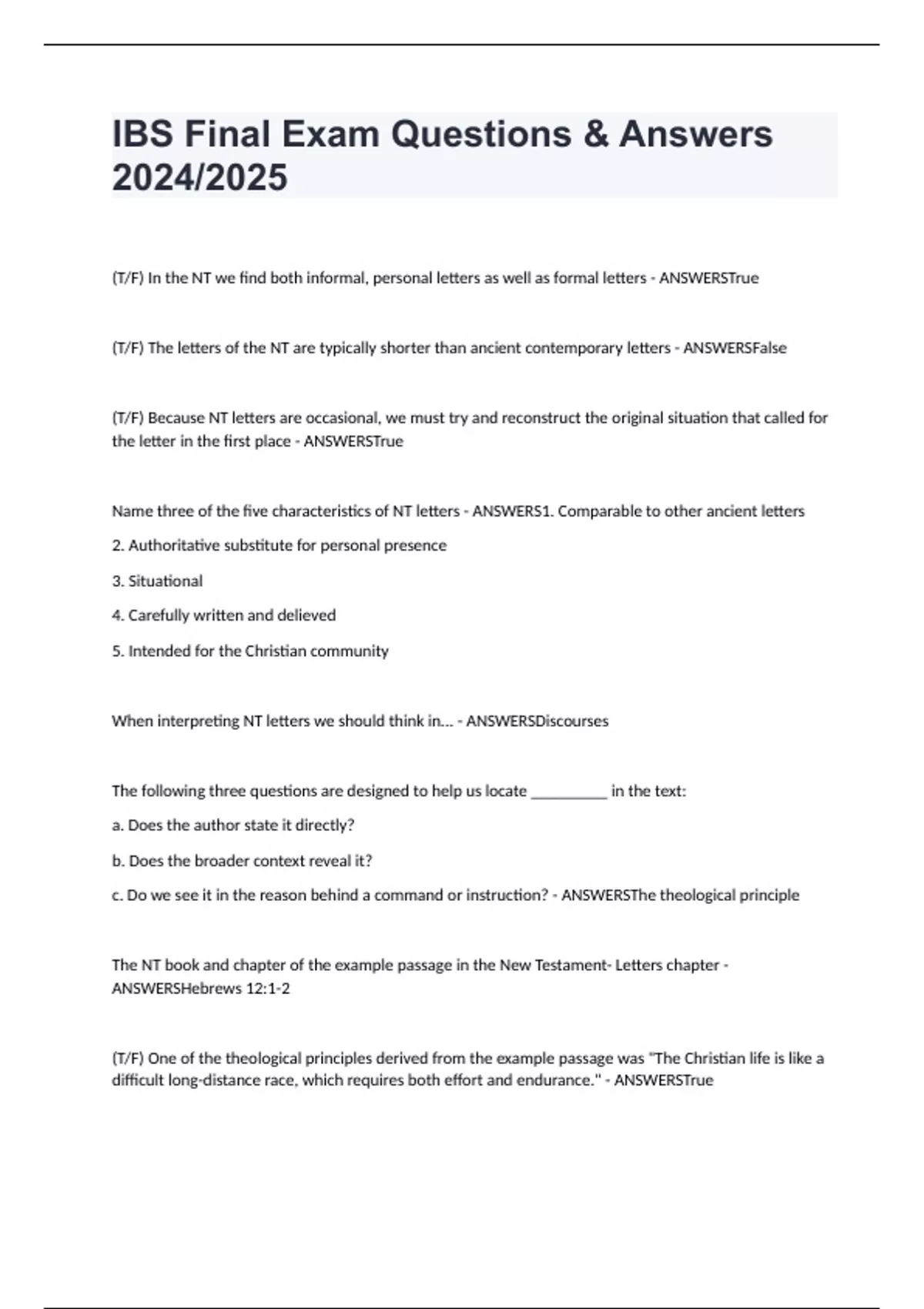 IBS Final Exam Questions & Answers 2024/2025 - IBS - Stuvia US