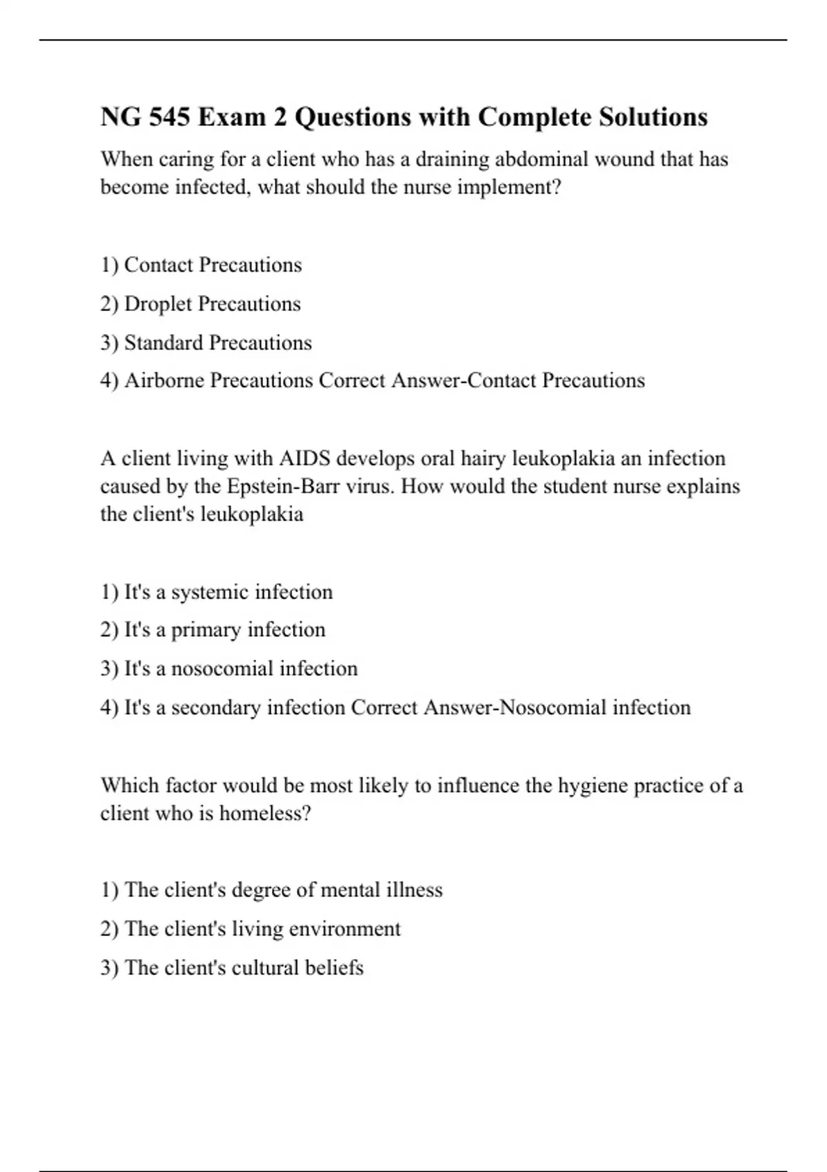 NG 545 Exam 2 Questions with Complete Solutions - NG 545 - Stuvia US