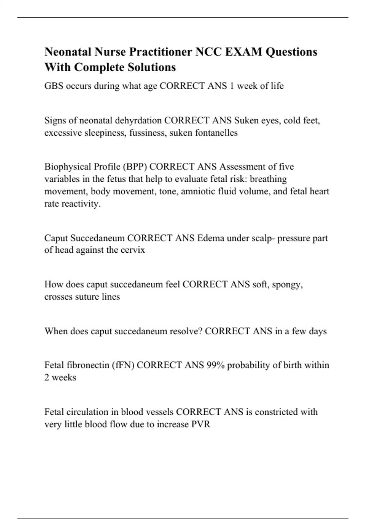 Neonatal Nurse Practitioner NCC EXAM Questions With Complete Solutions ...